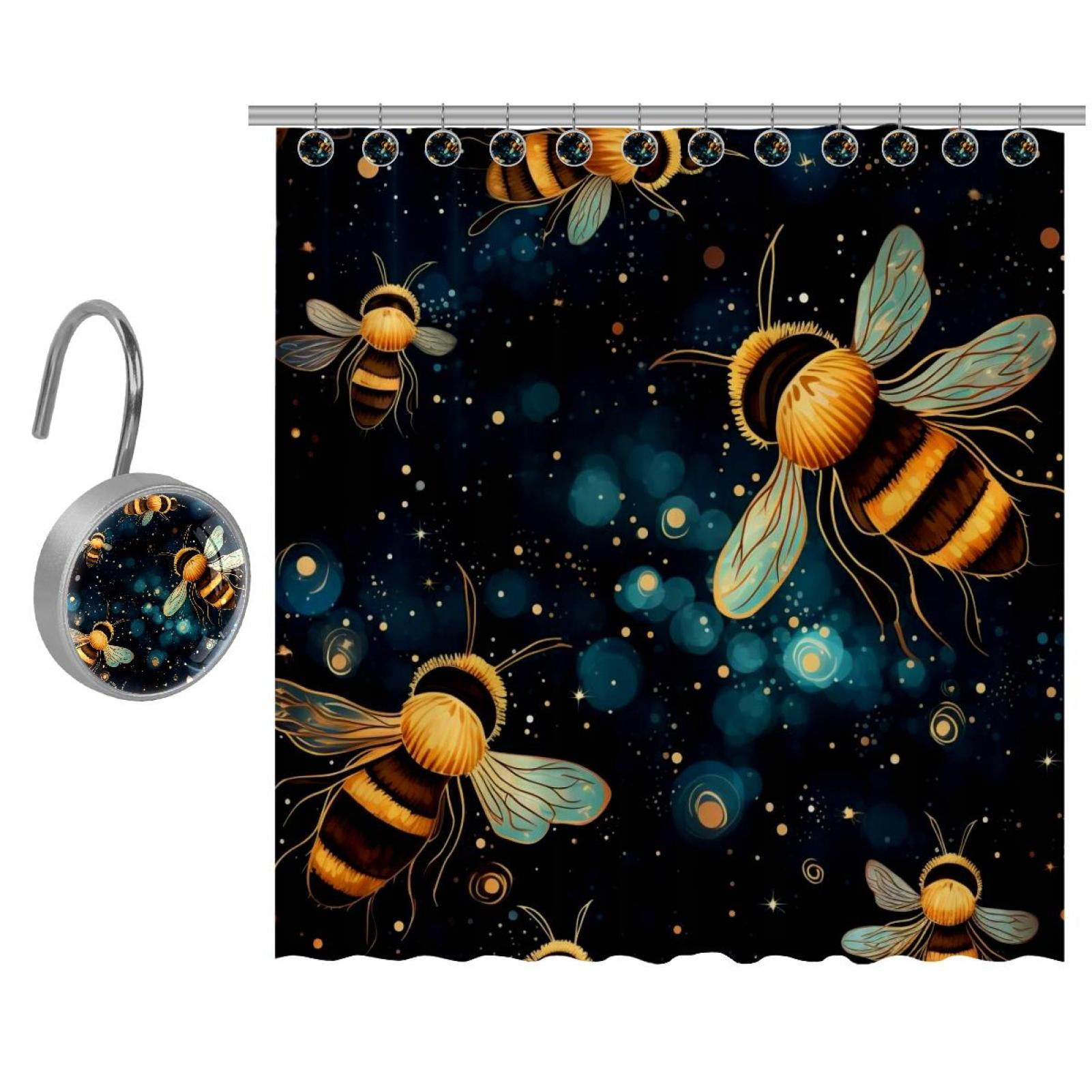Starry Bee Bathroom Decor Set | Includes Shower Curtain, Stainless ...