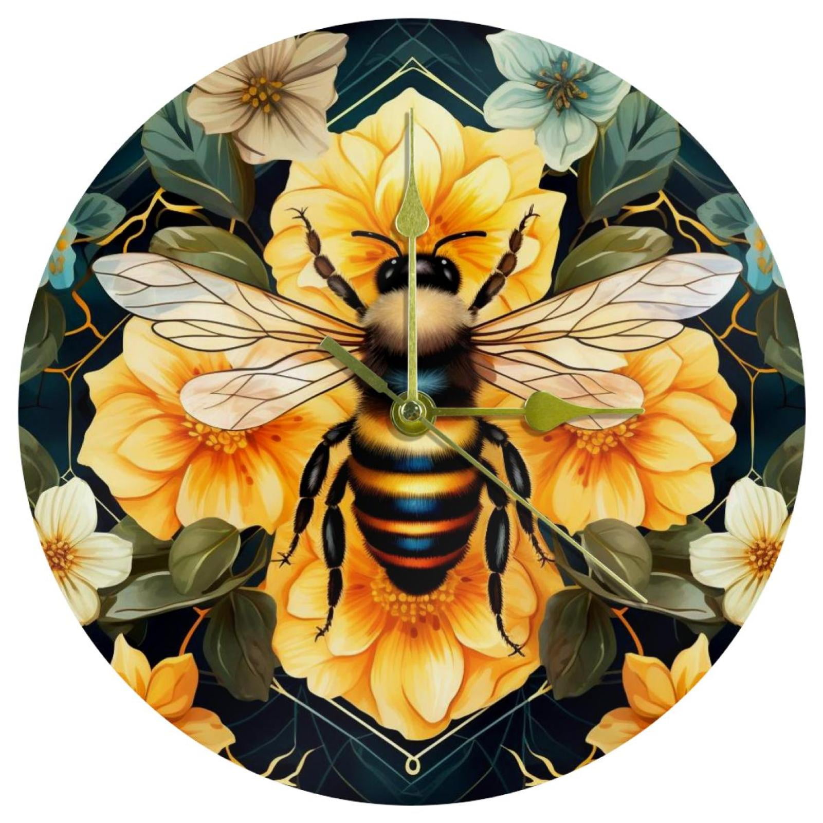 Starry Bee Wall Clocks: Round Acrylic 9.8 Inches Silent Non Ticking ...