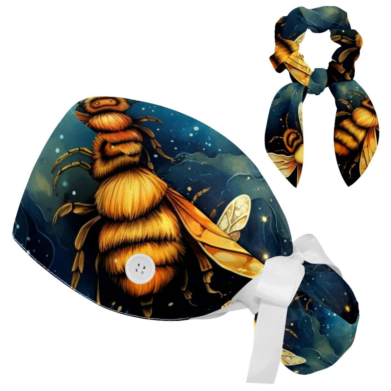 Starry Bee Women’s Working Caps with Scrunchy Long Hair Cover Ribbon ...