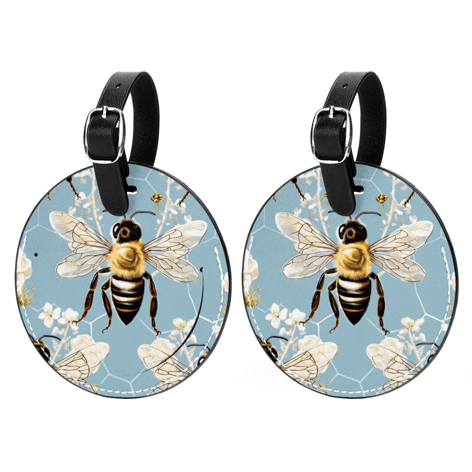 Starry Bees in the Sky 2pcs PU Leather Round Bag Tags with Privacy ...
