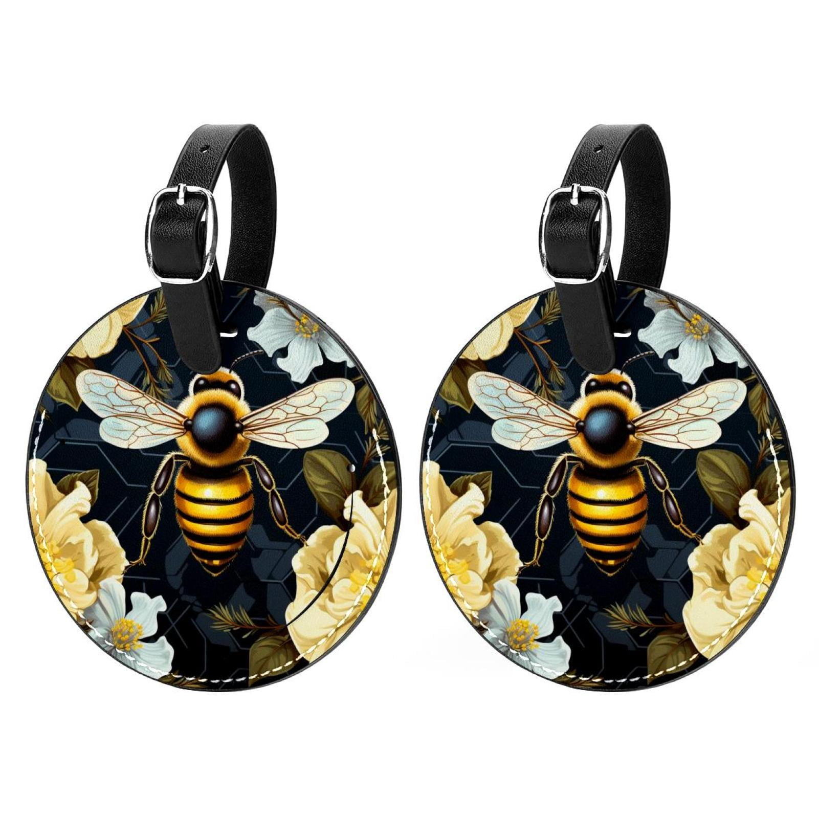 Starry Bees in the Sky Set of 2pcs PU Leather Round Suitcase Tags with ...