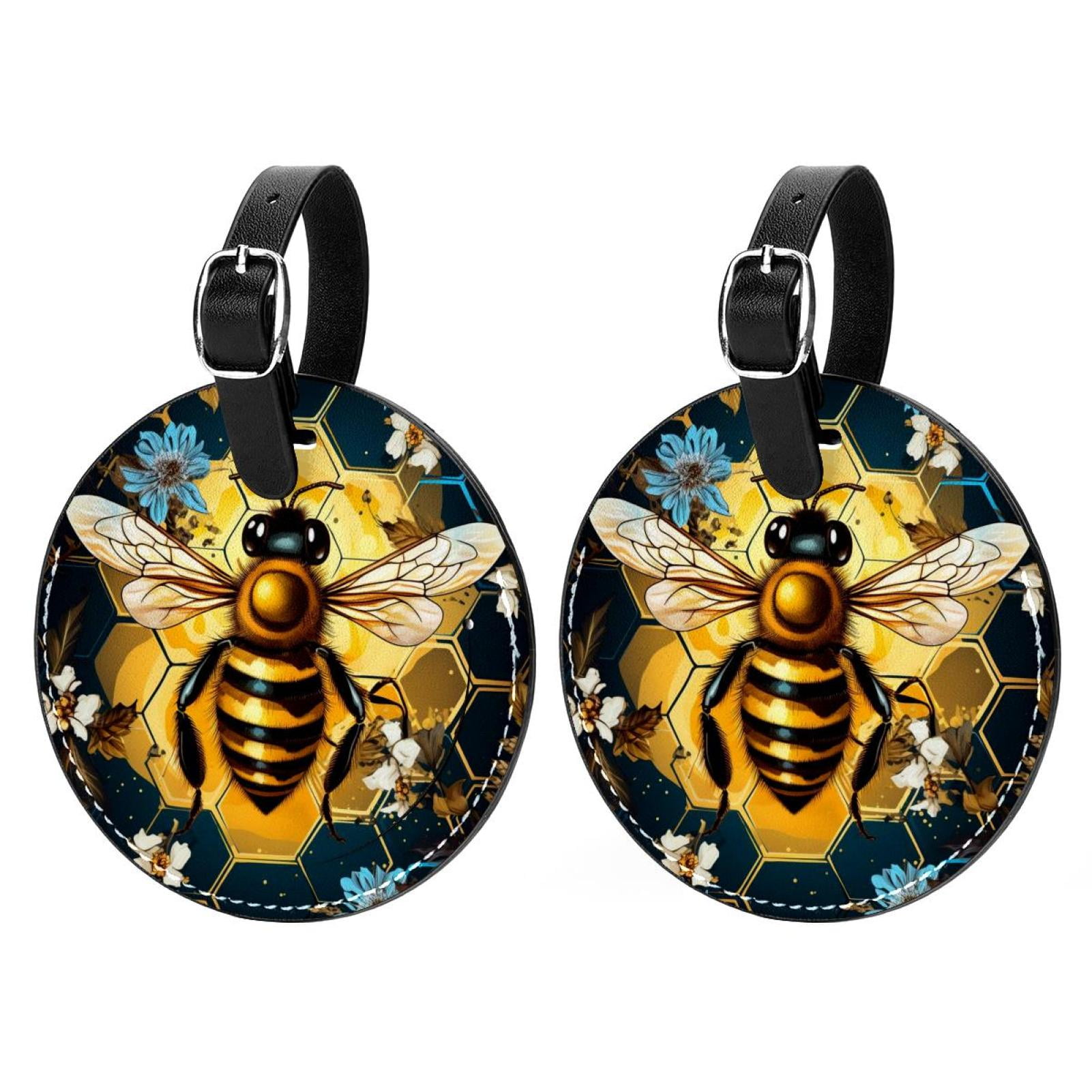Starry Bees in the Sky Set of 2pcs PU Leather Round Suitcase Tags with ...