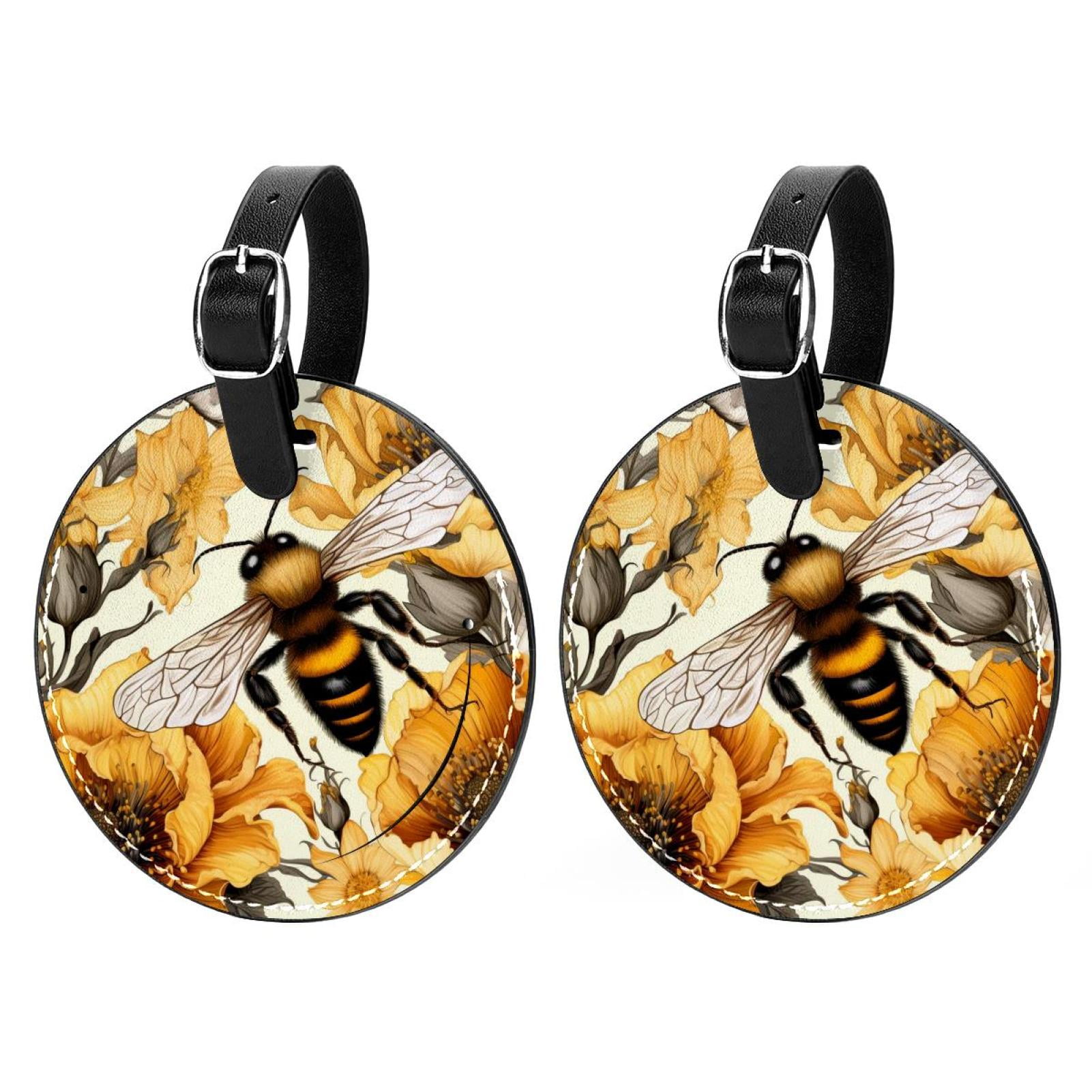 Starry Bees in the Sky 2Pcs PU Leather Round Luggage Tags with Privacy ...