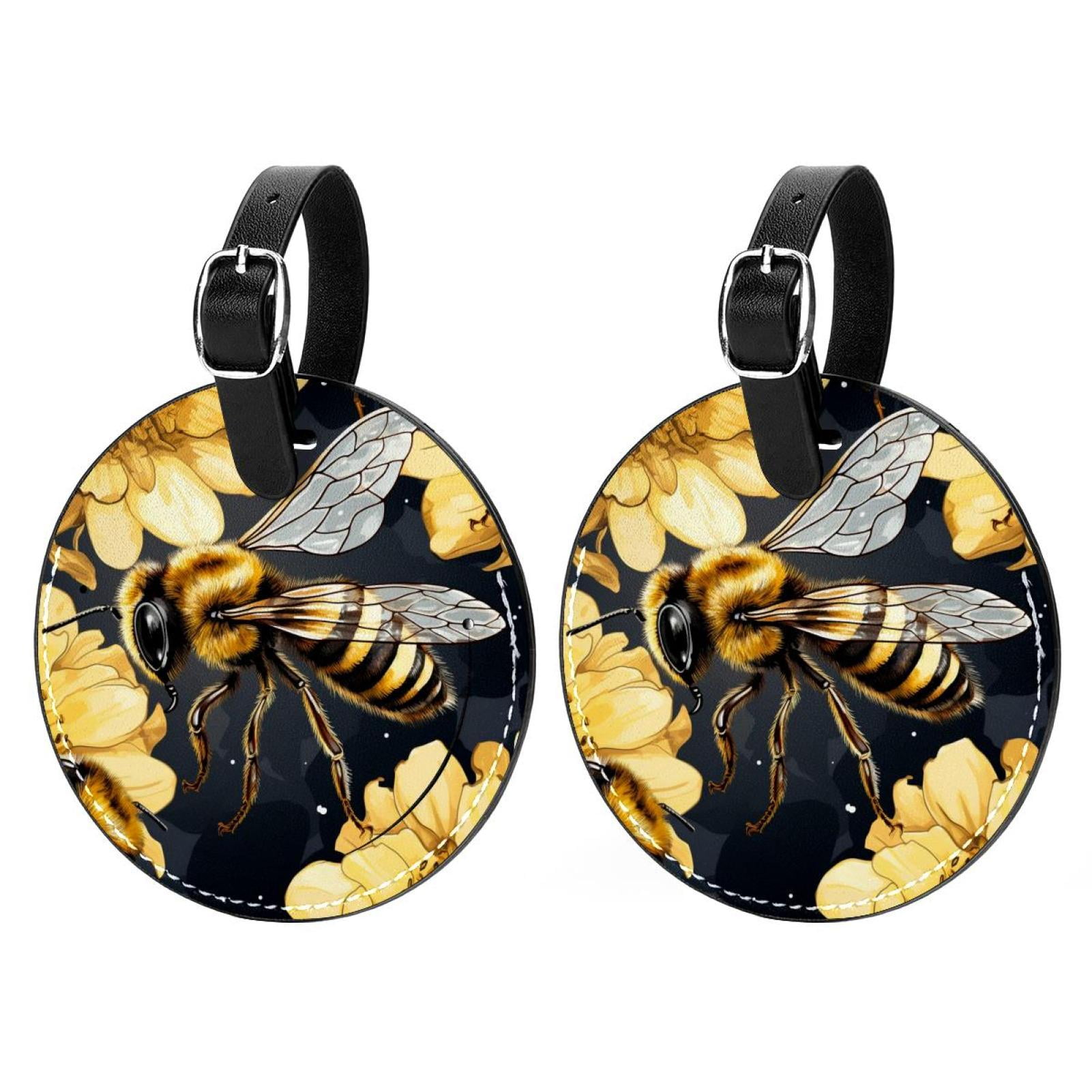 Starry Bees in the Sky 2Pcs PU Leather Round Luggage Tags with Privacy ...