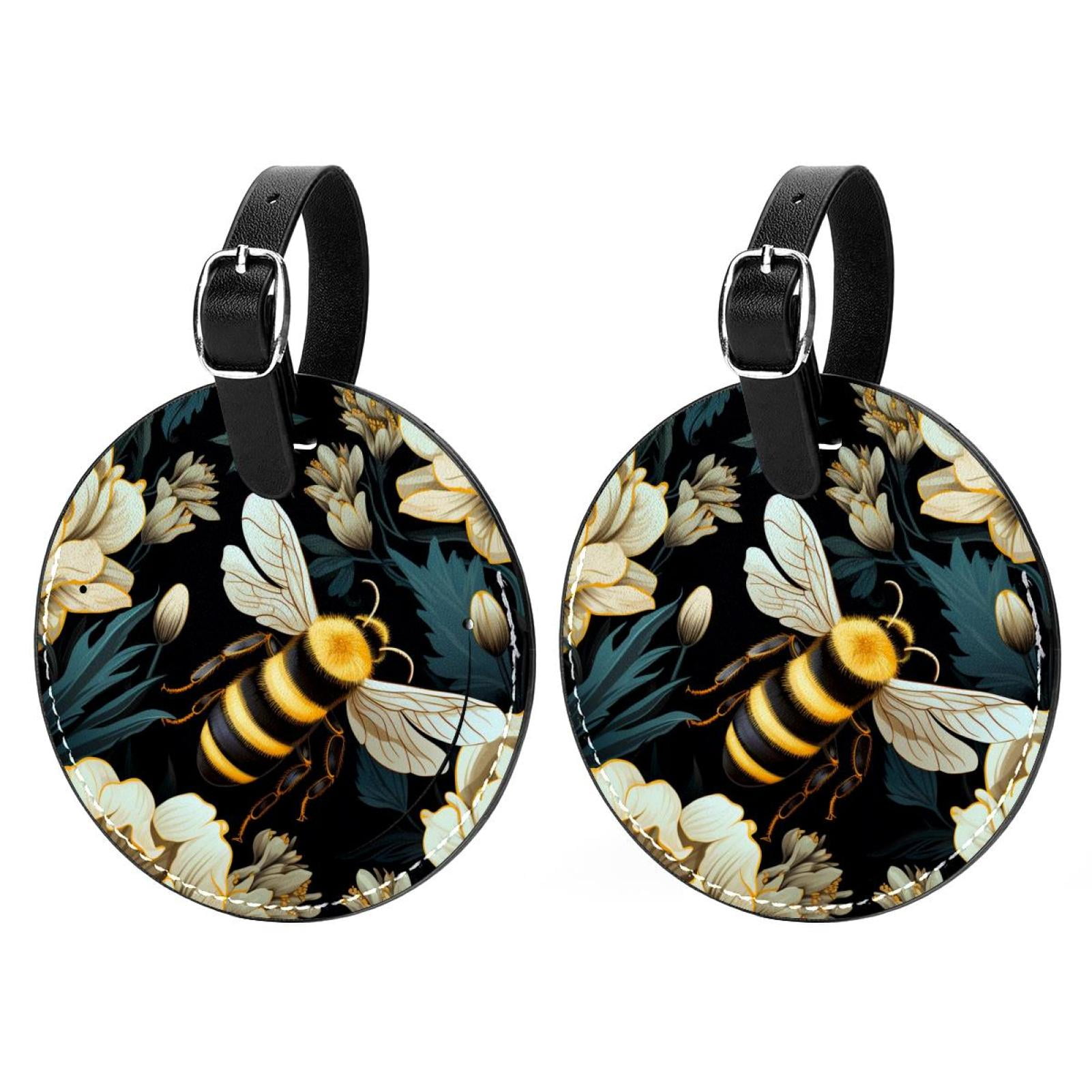 Starry Bees in the Sky 2Pcs PU Leather Round Luggage Tags with Privacy ...