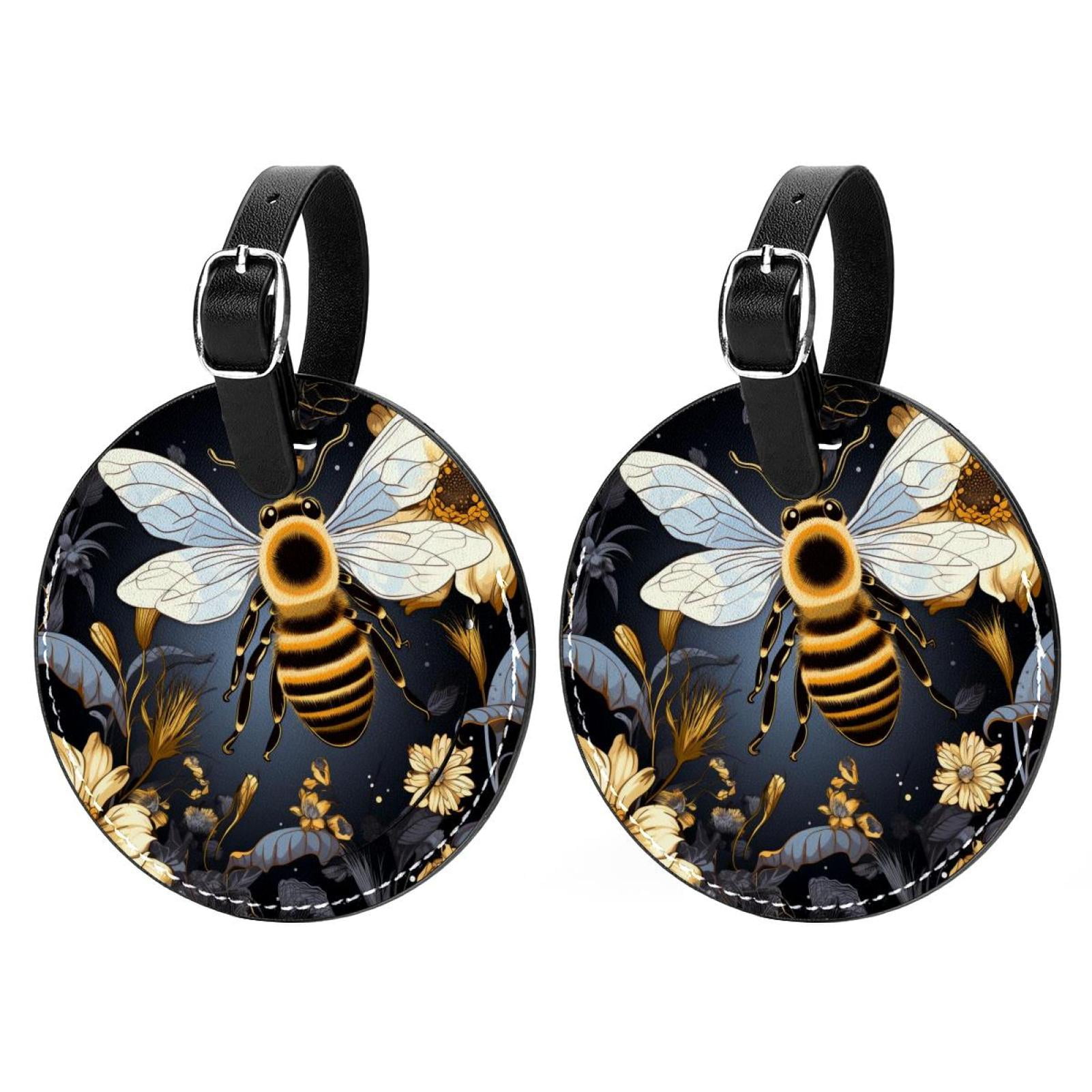 Starry Bees in the Sky 2Pcs PU Leather Round Luggage Tags with Privacy ...