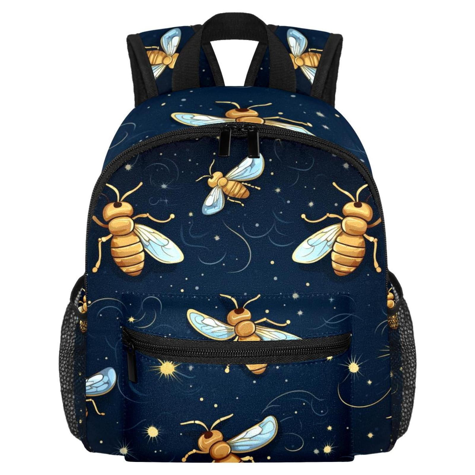 Starry Bees in the Sky Cute Printed Backpack with Adjustable Shoulder ...