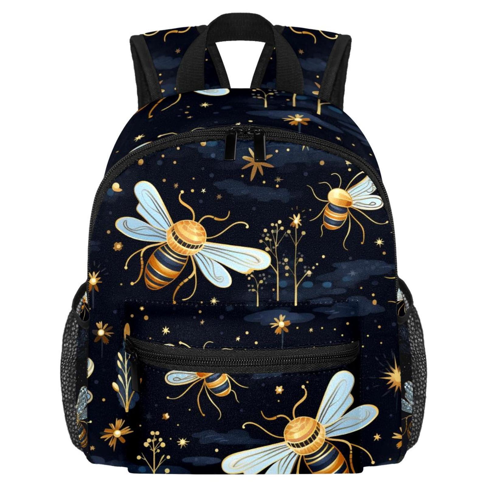 Starry Bees in the Sky Cute Printed Backpack with Adjustable Shoulder ...