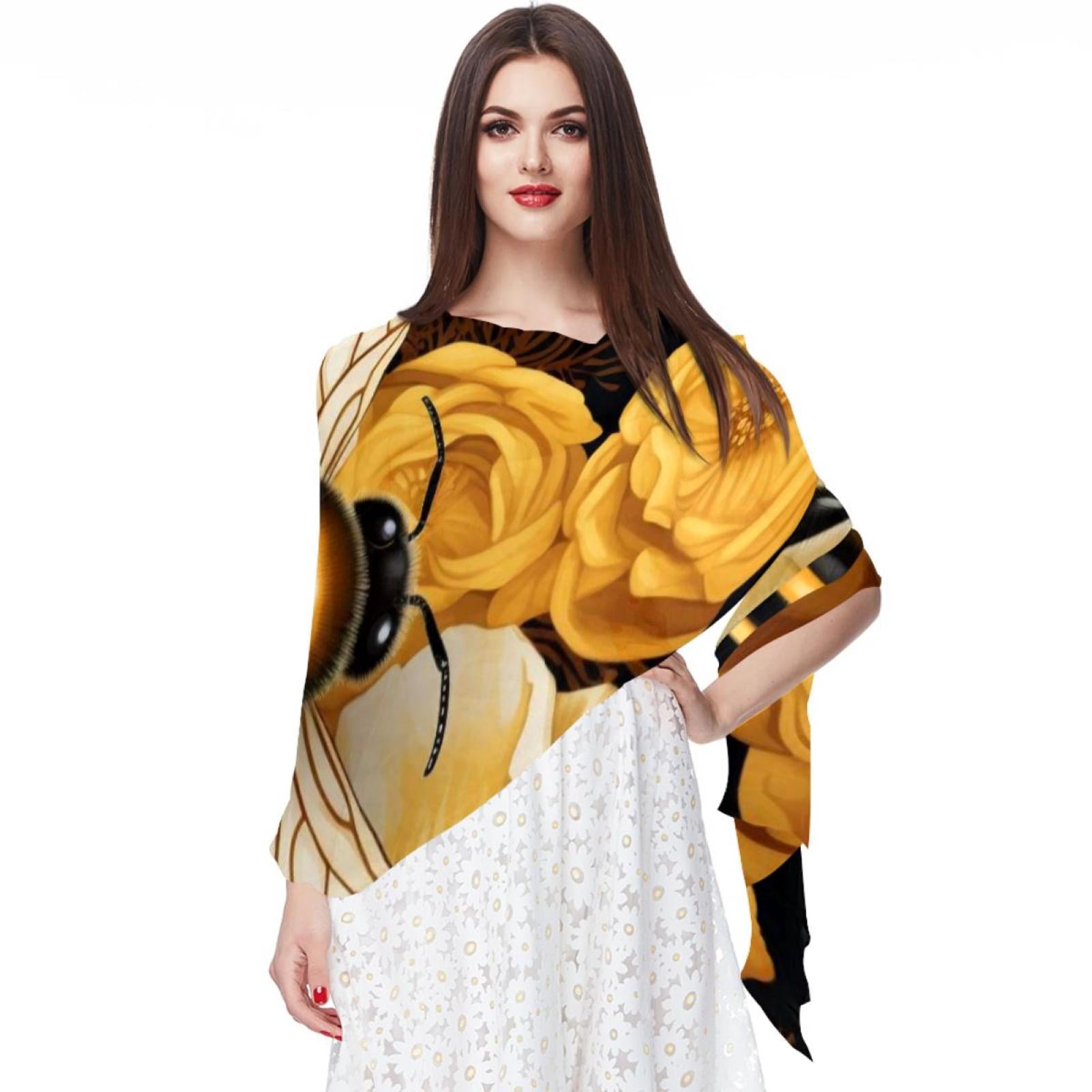 Starry Bees in the Sky Elegant Silk Scarf - Translucent Chiffon Yarn ...