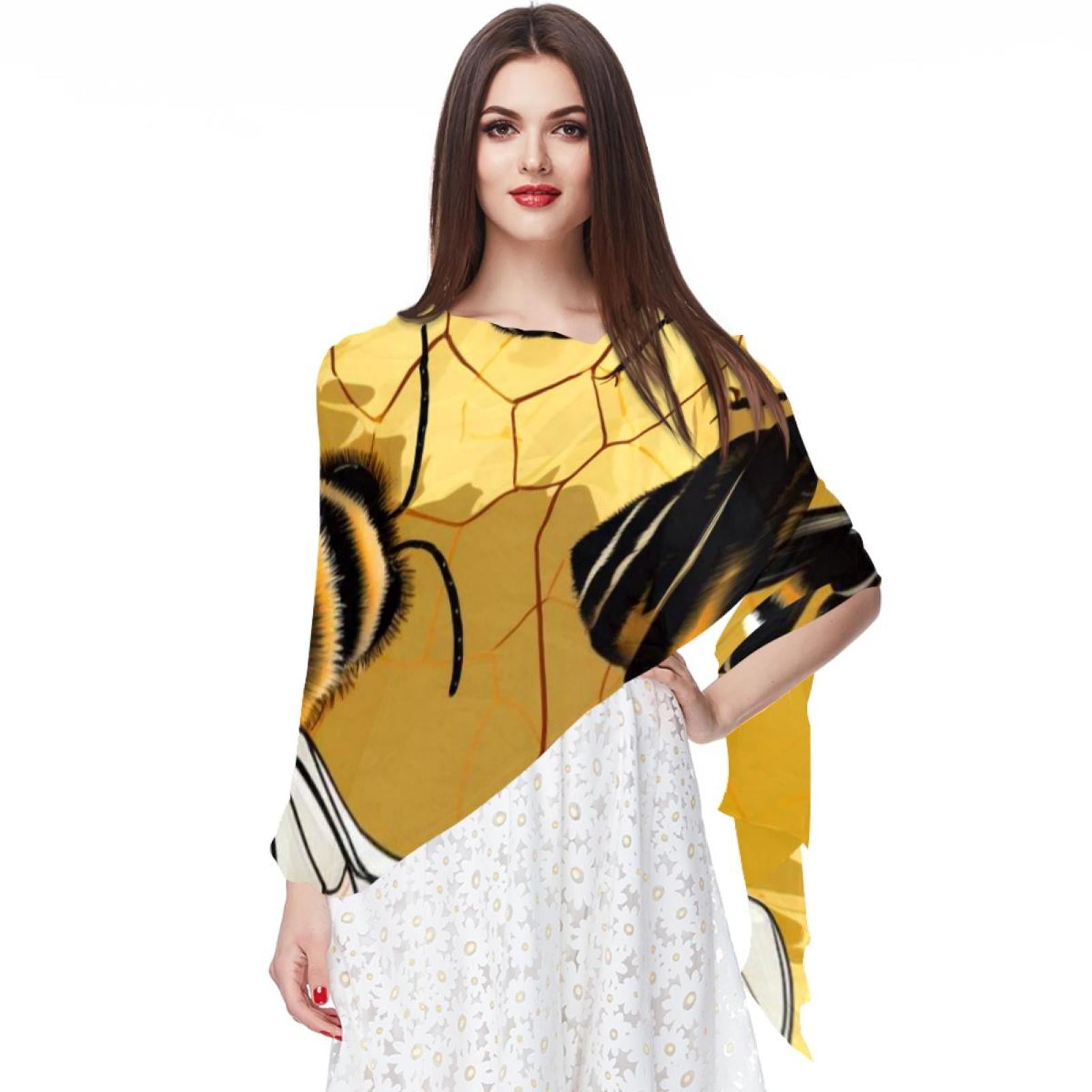 Starry Bees in the Sky Elegant Translucent Chiffon Silk Scarf Lightweight Breathable 180*73 ...