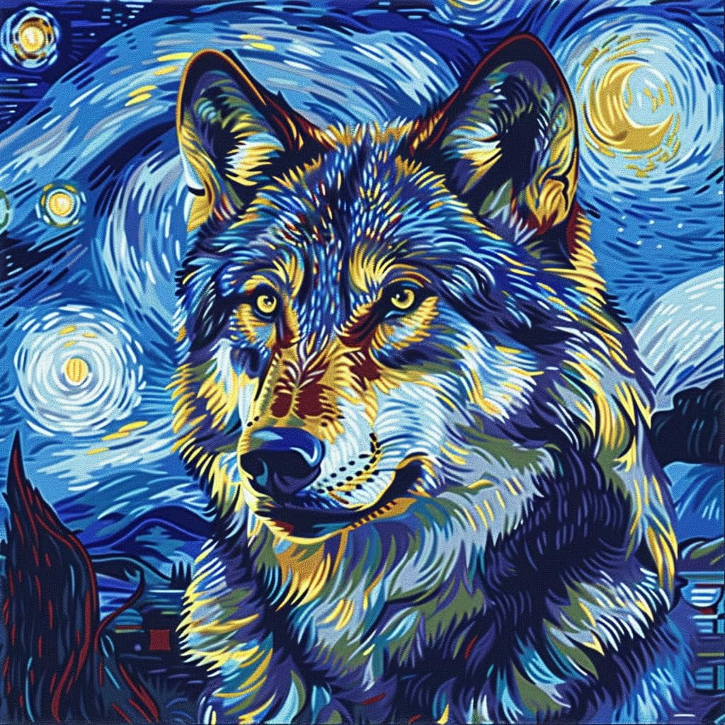 Starry Blue Night Wolf DIY 11CT Stamped Cross Stitch Kits for Beginners ...