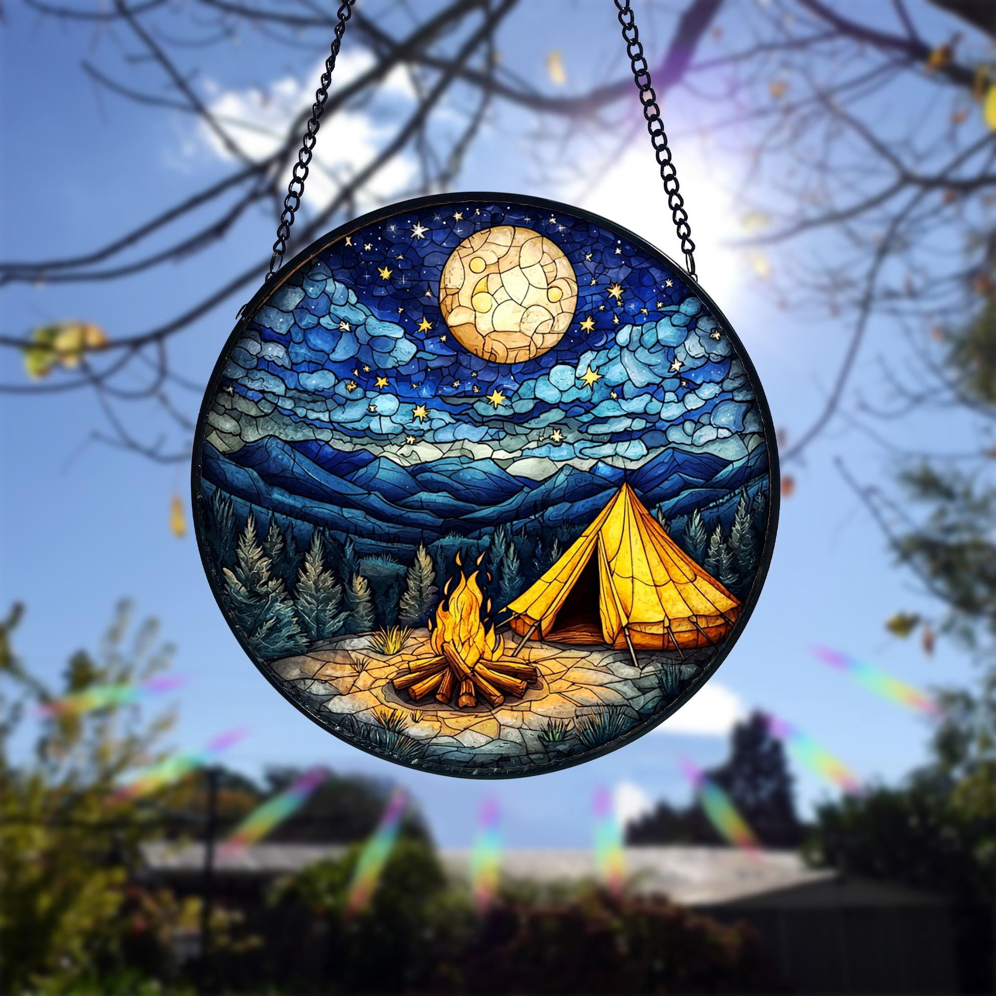 Starry Camp Fire Stained Glass Suncatcher Camper & Camping Lover ...