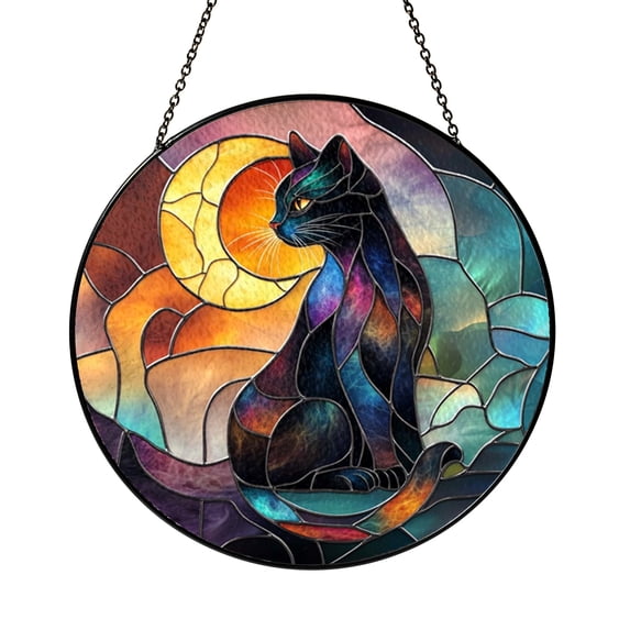 Starry Cat Stained Glass Look Suncatcher, Decorative Window Hanging ...