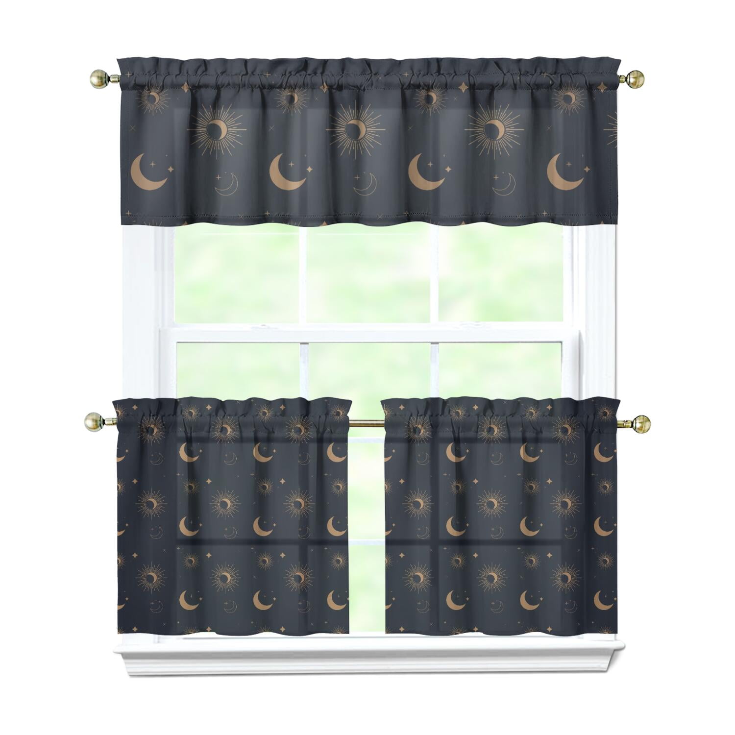 Starry Celestial Gothic Kitchen Curtains Set Astrology Print Sun Moon ...