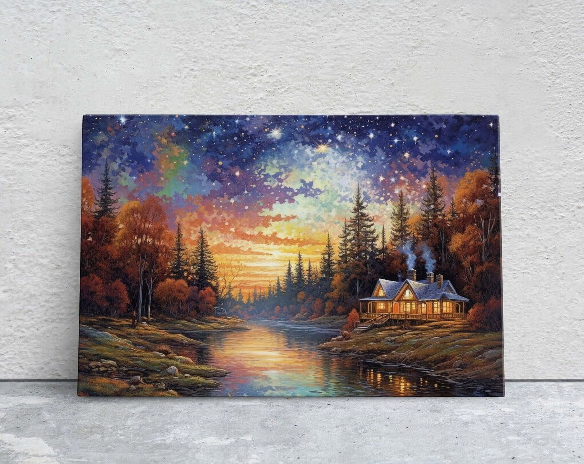 Starry Cottage, Colorful Night Sky, Stream Dawn, Forest Cabin ...