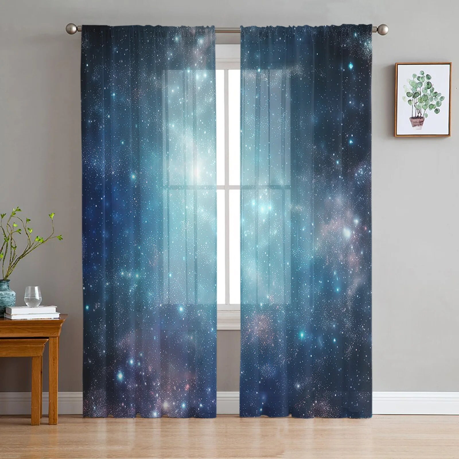 Starry Deep Sky Galaxy Star Hotel Tulle Curtains for Living Room ...