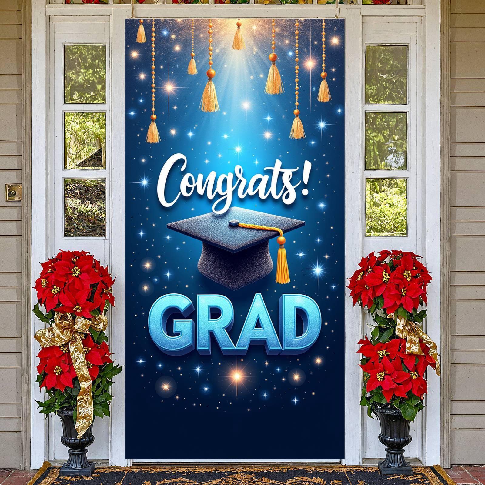 Starry Design Graduation Banner Blue Background Grad Display Golden ...