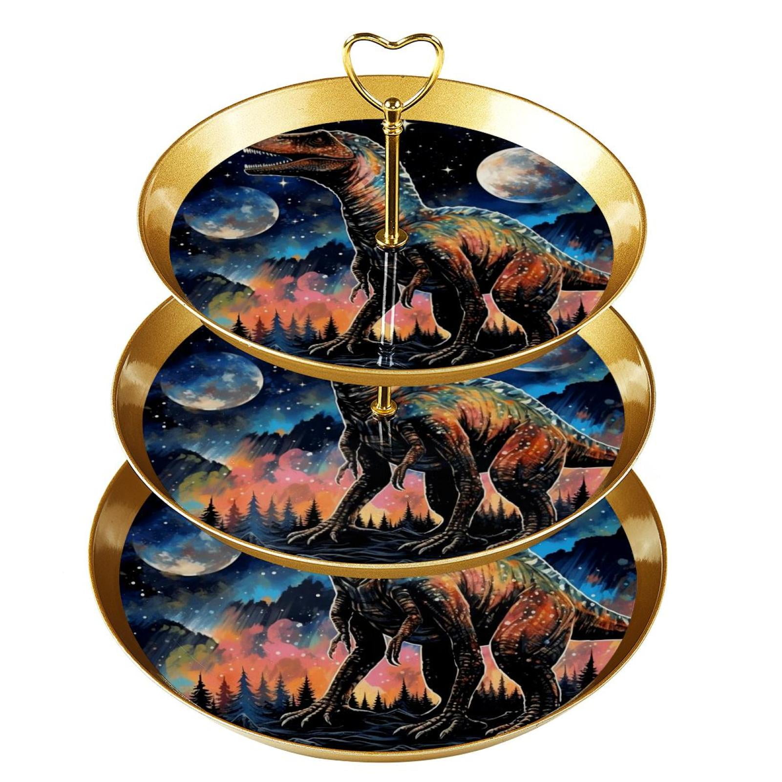 Starry Dinosaur 32cm Plastic Discs Cupcake Stand with Iron Pillars ...