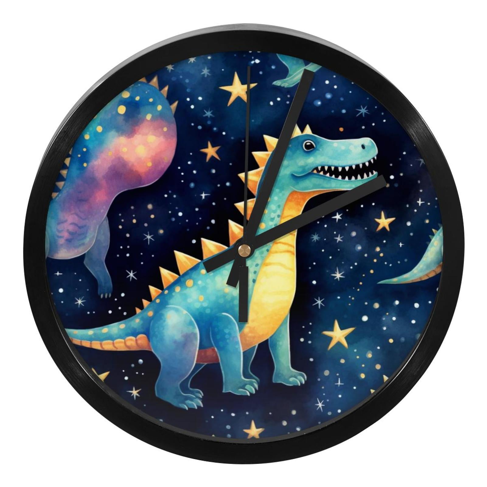 Starry Dinosaur 9.8 Inch Round Digital Wall Clock - Silent Non-Ticking ...