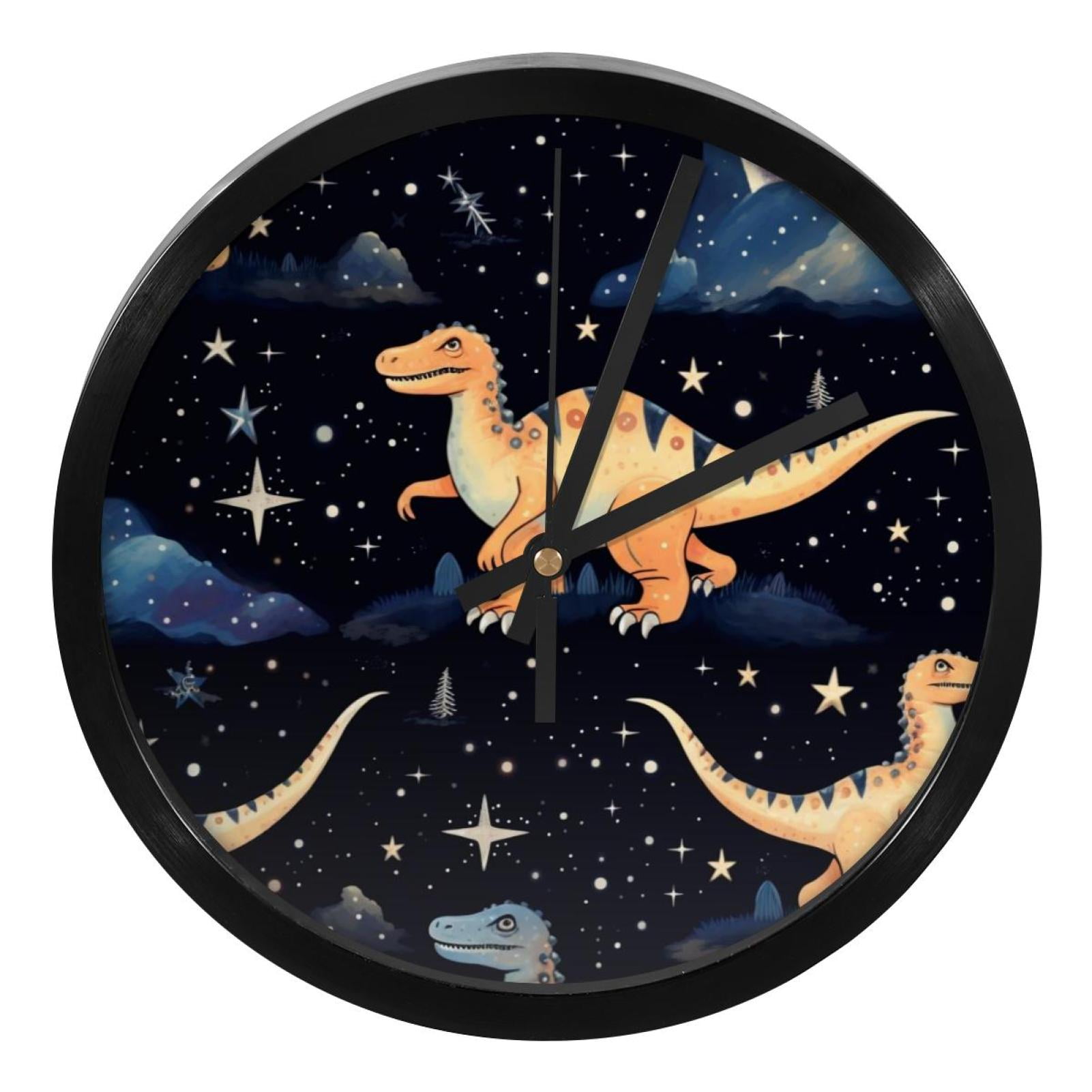 Starry Dinosaur 9.8 Inch Silent Round Digital Wall Clock, Battery ...