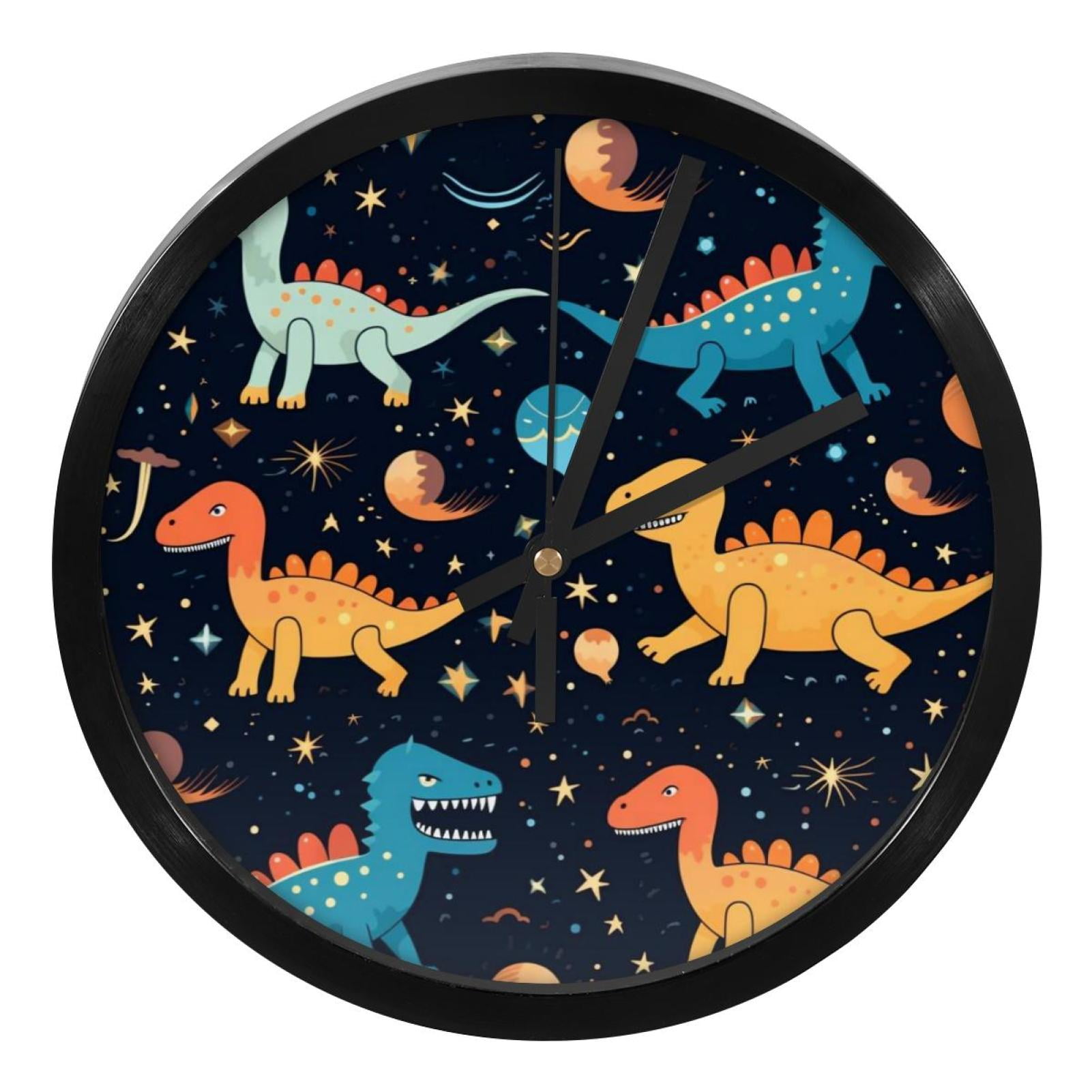 Starry Dinosaur 9.8 Inch Silent Wall Clock, Round Digital Battery ...