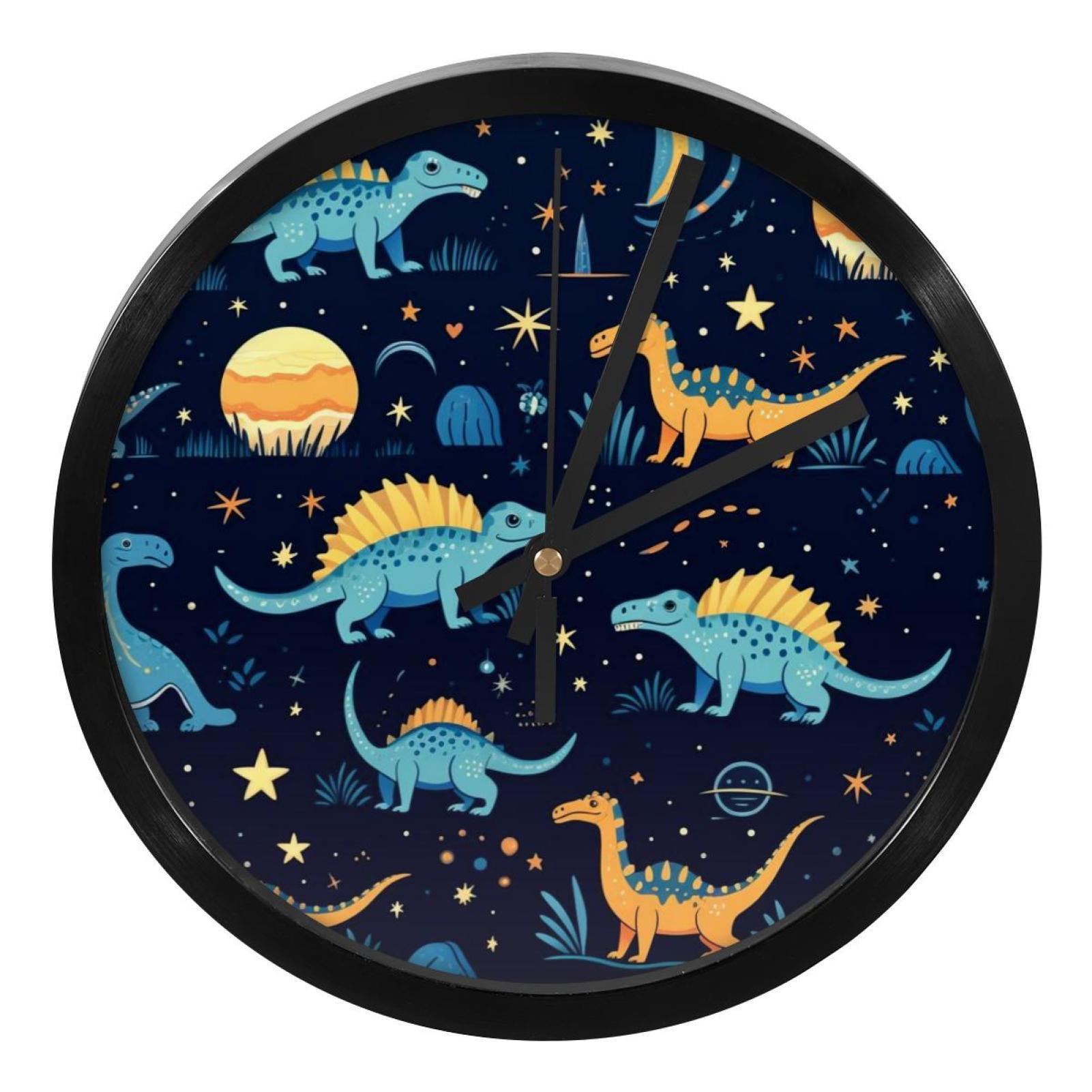 Starry Dinosaur 9.8 Inches Wall Clock, Silent Non-Ticking Round Digital ...