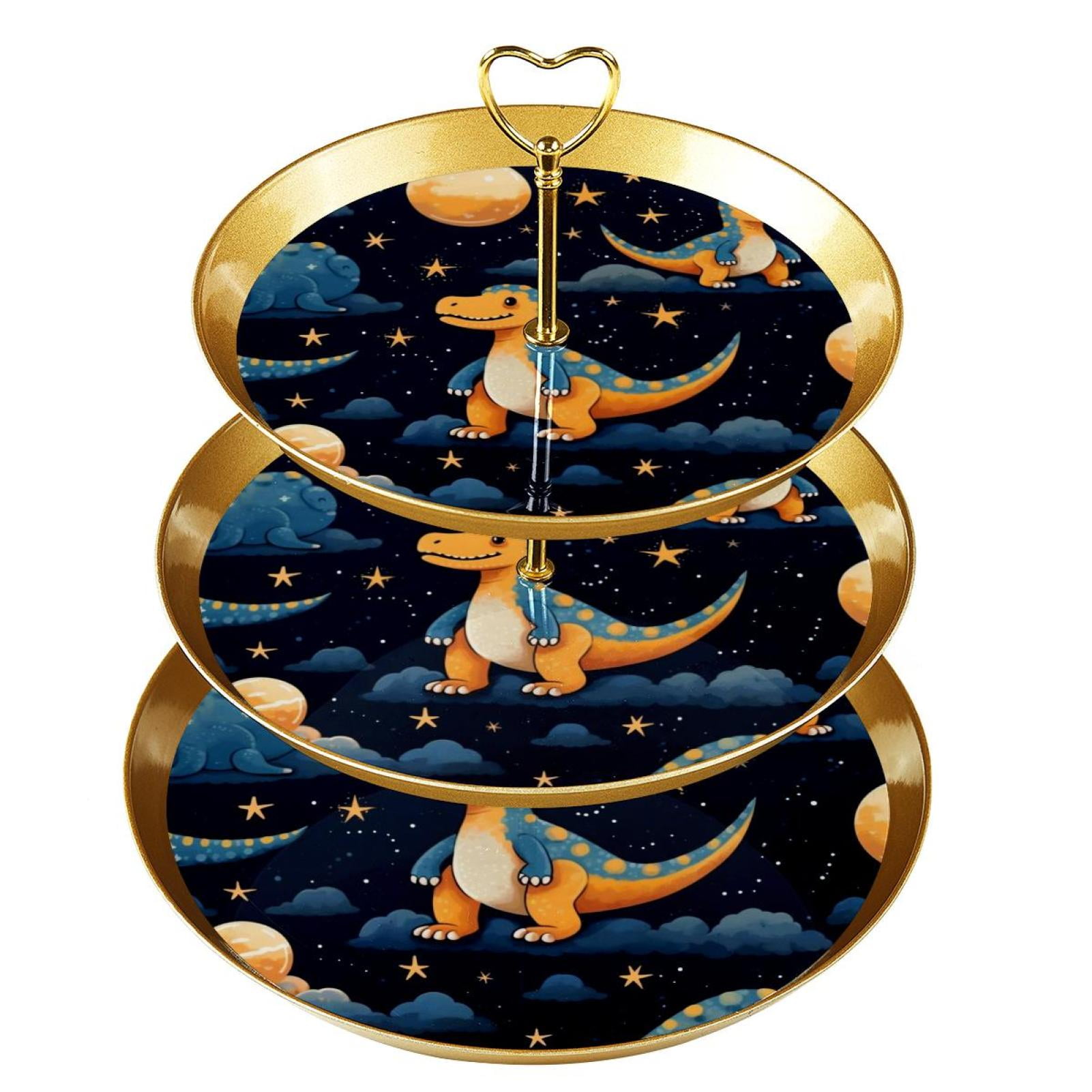 Starry Dinosaur Decorative Dessert Table Plastic Tray with Iron Pillars ...