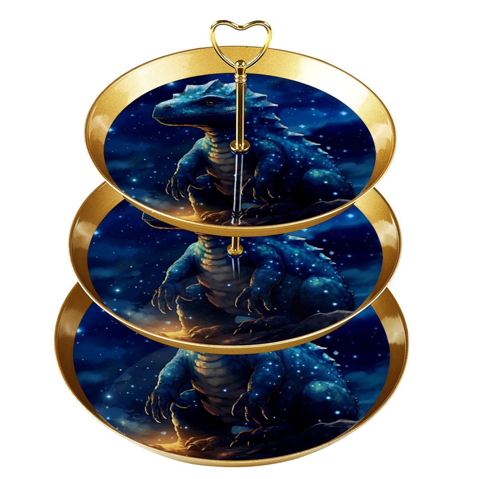 Starry Dinosaur Elegant Plastic Cupcake Stand Display with Iron Pillars ...