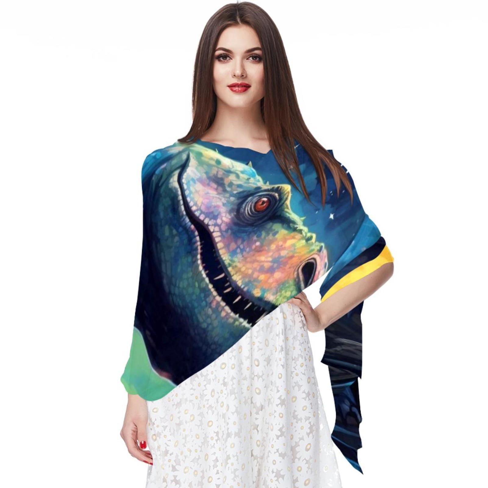 Starry Dinosaur Elegant Translucent Chiffon Silk Scarf Lightweight ...