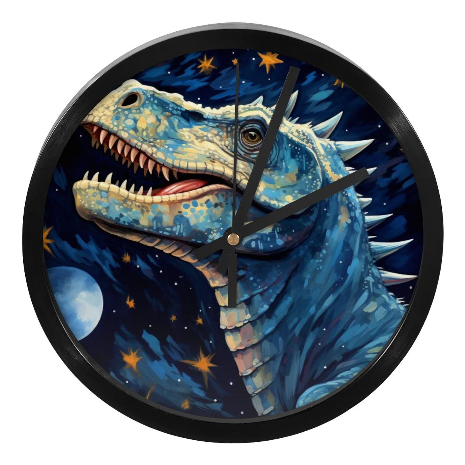 Starry Dinosaur Modern Wall Clock, 9.8 Inches, Silent Non-Ticking Round ...