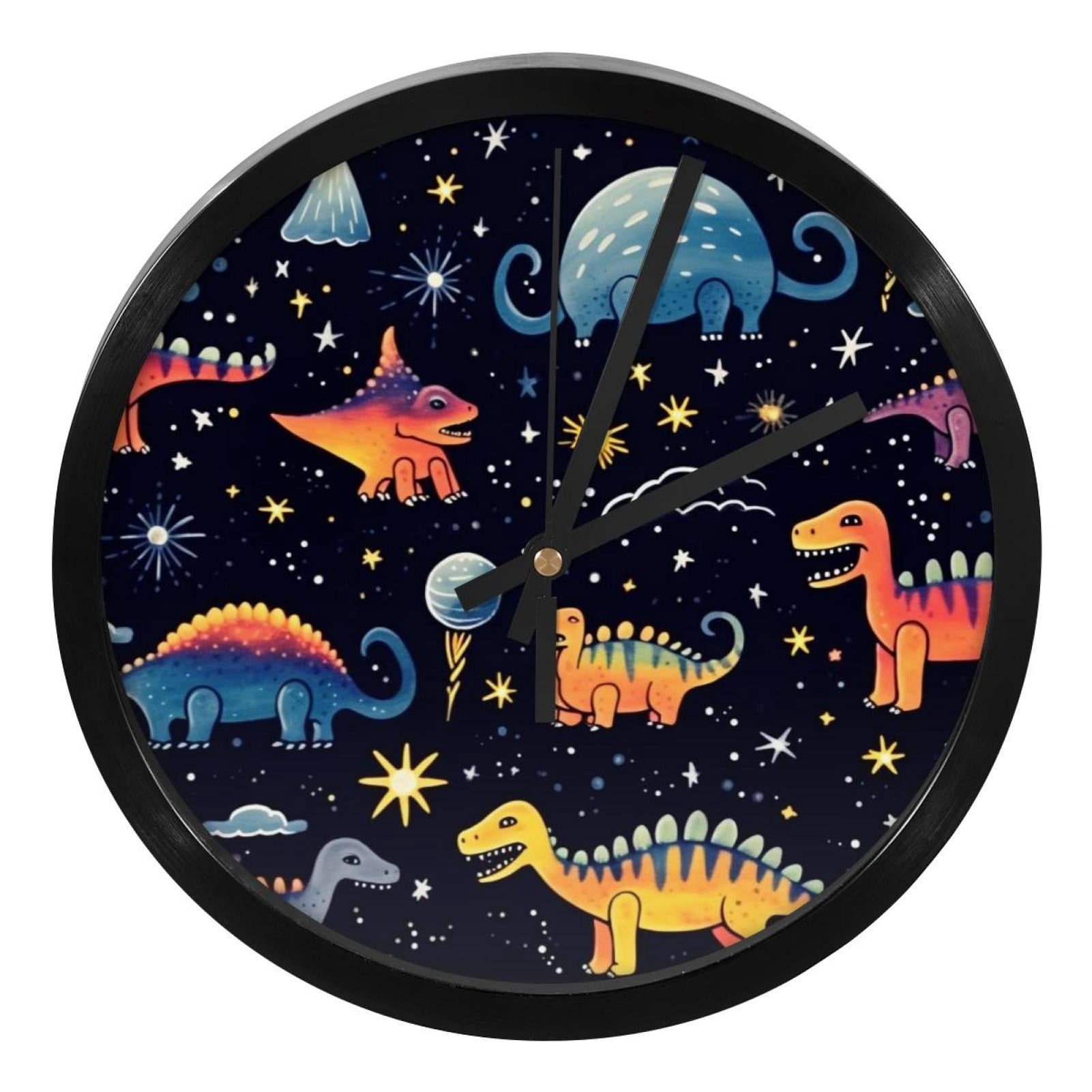 Starry Dinosaur Modern Wall Clock, 9.8 Inches, Silent Non-Ticking Round ...