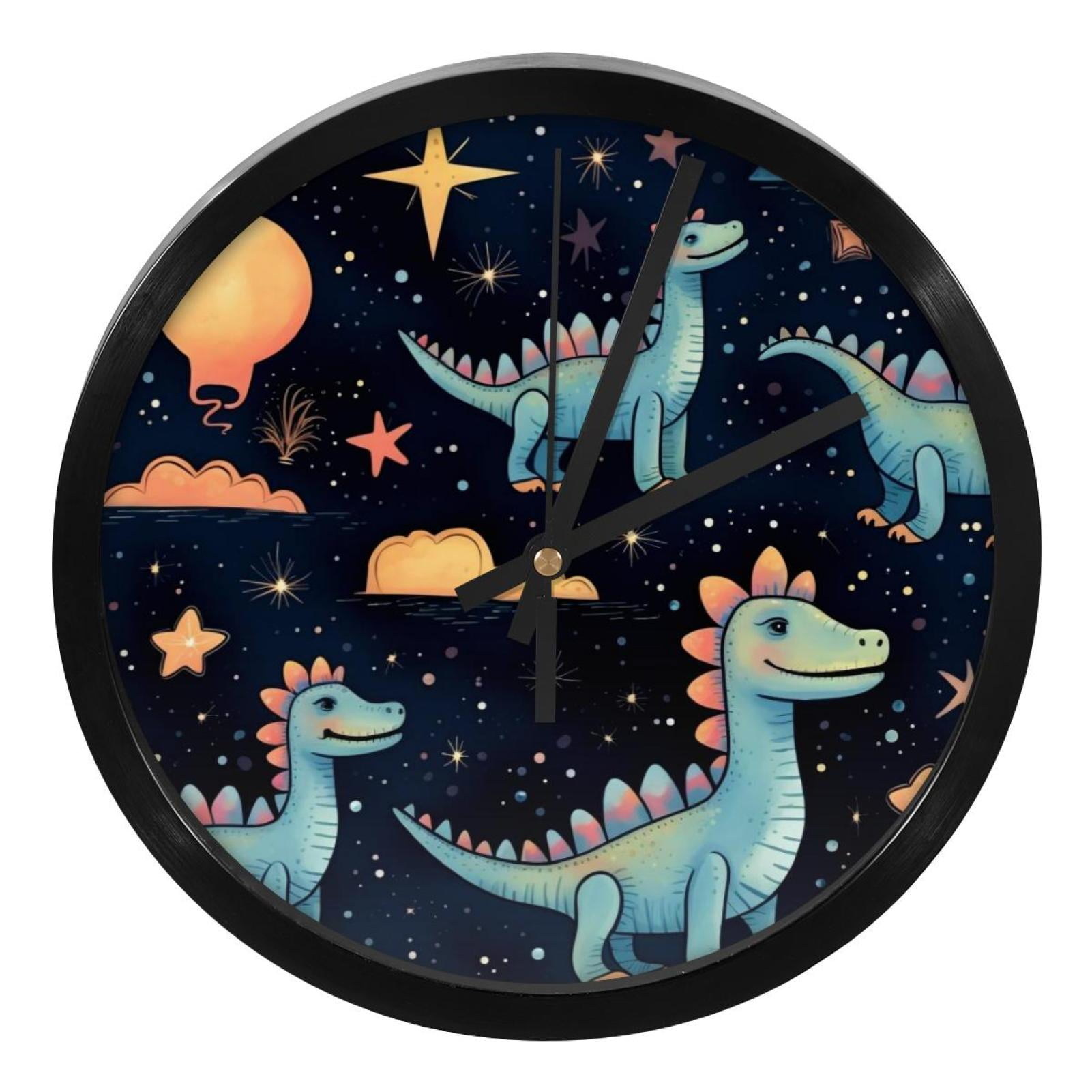 Starry Dinosaur Modern Wall Clock, 9.8 Inches, Silent Non-Ticking Round ...