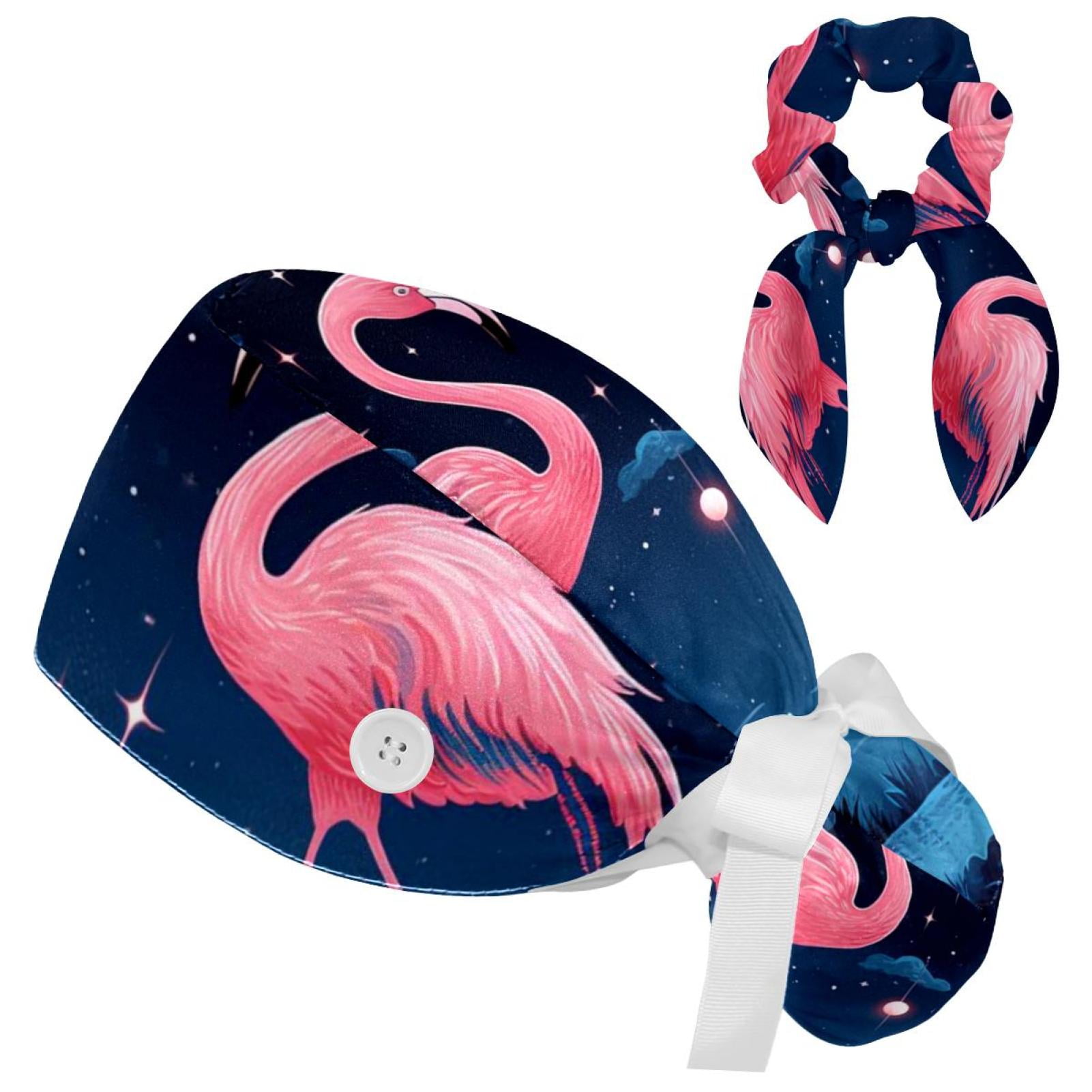 Starry Flamingos Working Cap with Buttons, Bow Hair Scrunchy and Ribbon ...