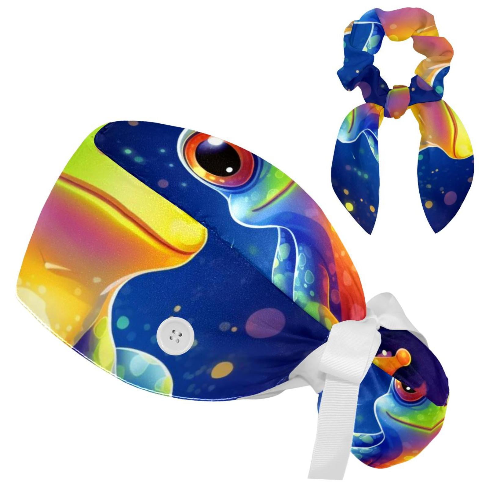 Starry Frog Scrub Cap with Scrunchy and Buttons for Long Hair ...