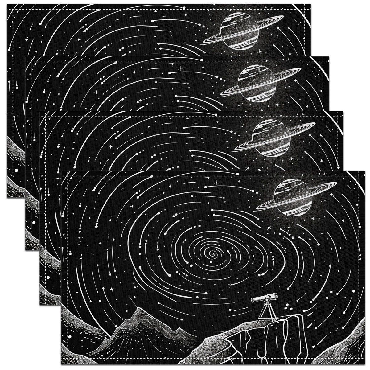 Starry Galaxy Placemats Set of 4 Universe Planets Place Mats 12x18 inch ...