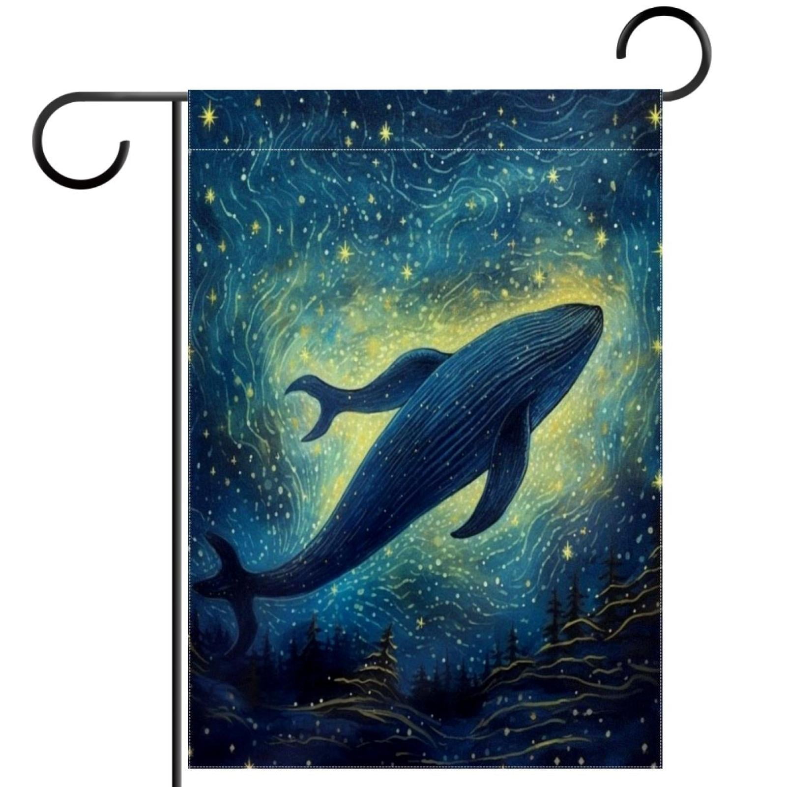 Starry Nebular Whale Print Art Polyester Garden Flag Banner 12 x 18 ...