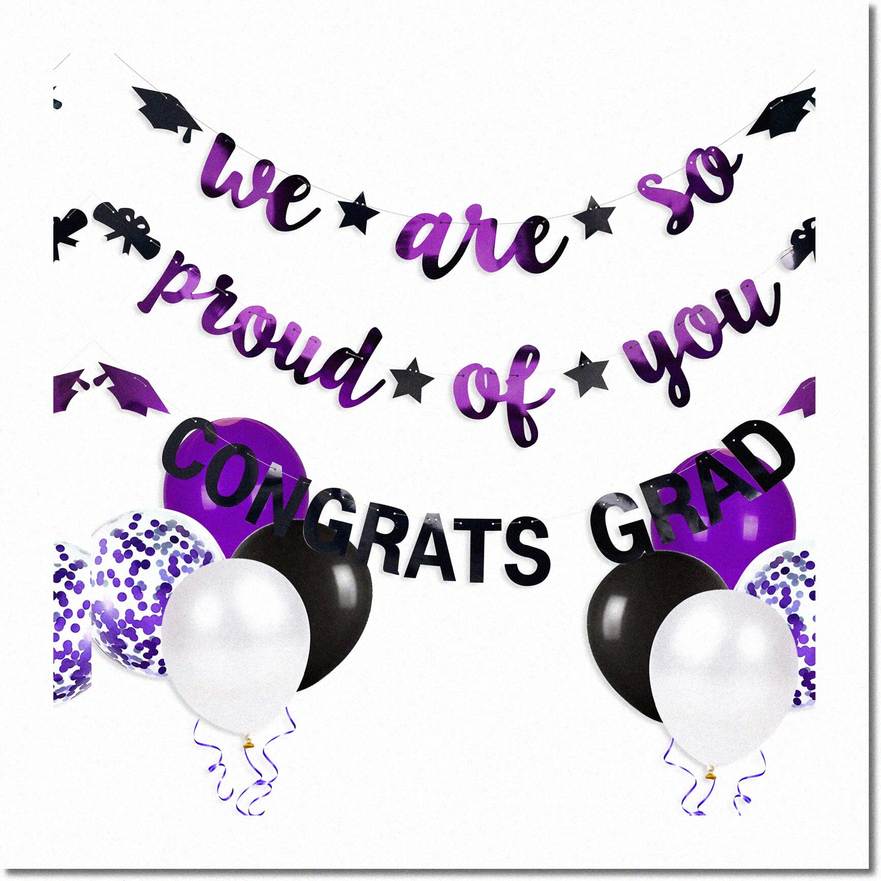 Starry Night 2024 Graduation Party Decor Set - Purple Black Congrats ...