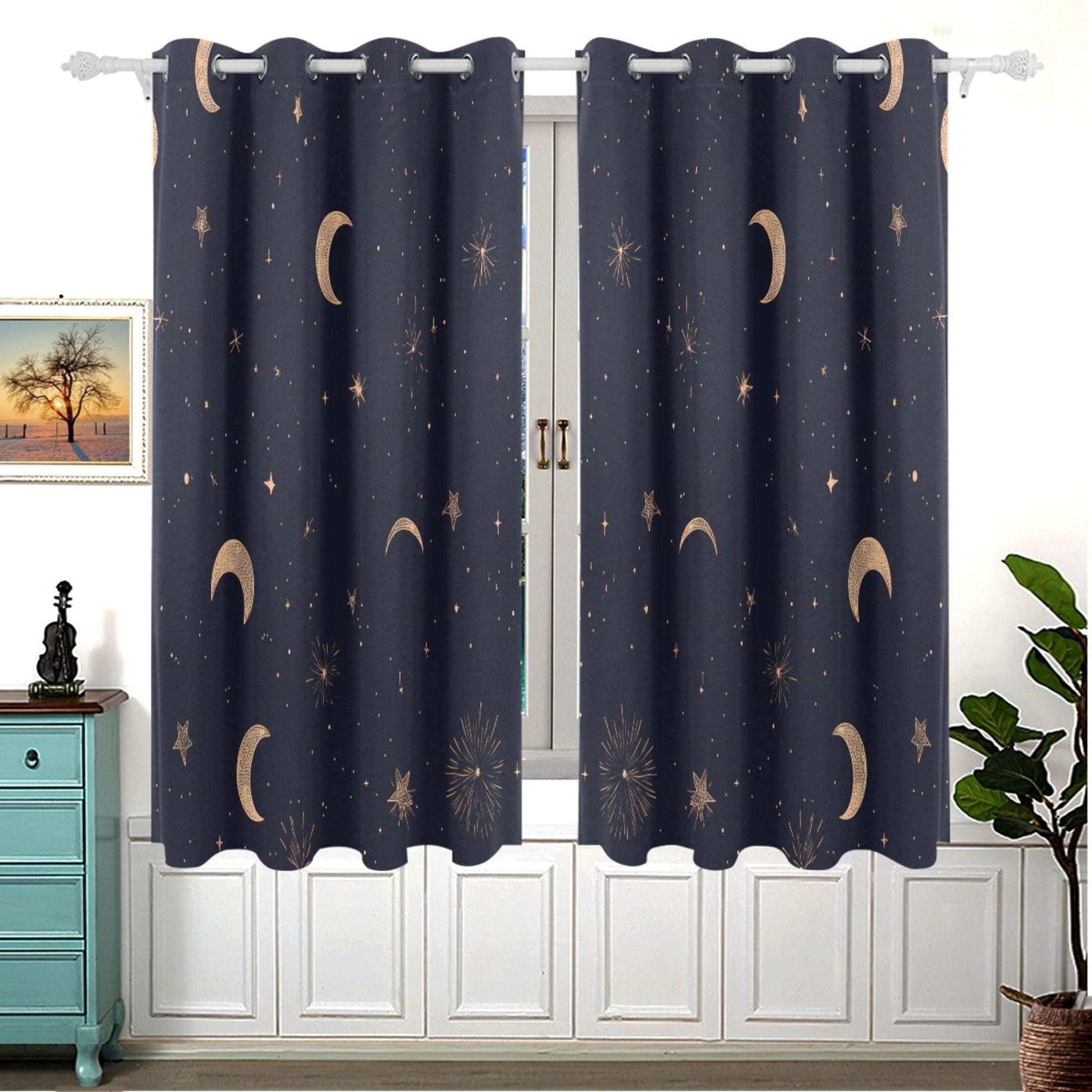 Starry Night 63x55in Window Curtain Panels 63x55in 2-Piece Heavy Duty ...