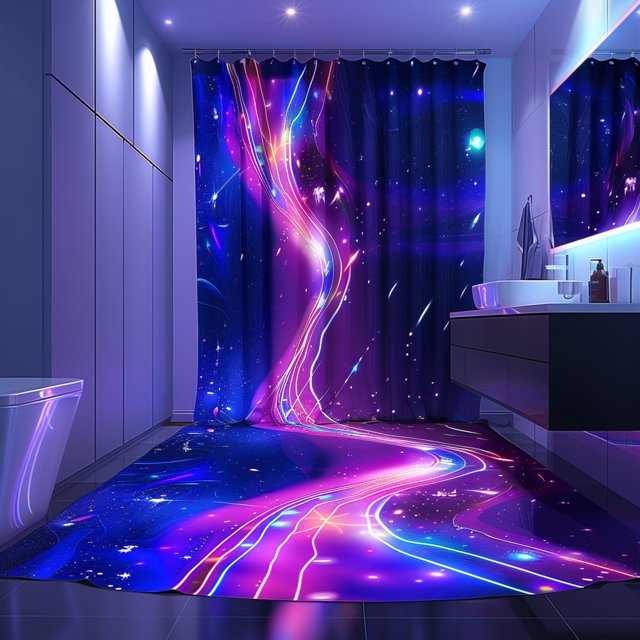 Starry Night Aurora Borealis Shower Curtain Modern Design with Neon ...