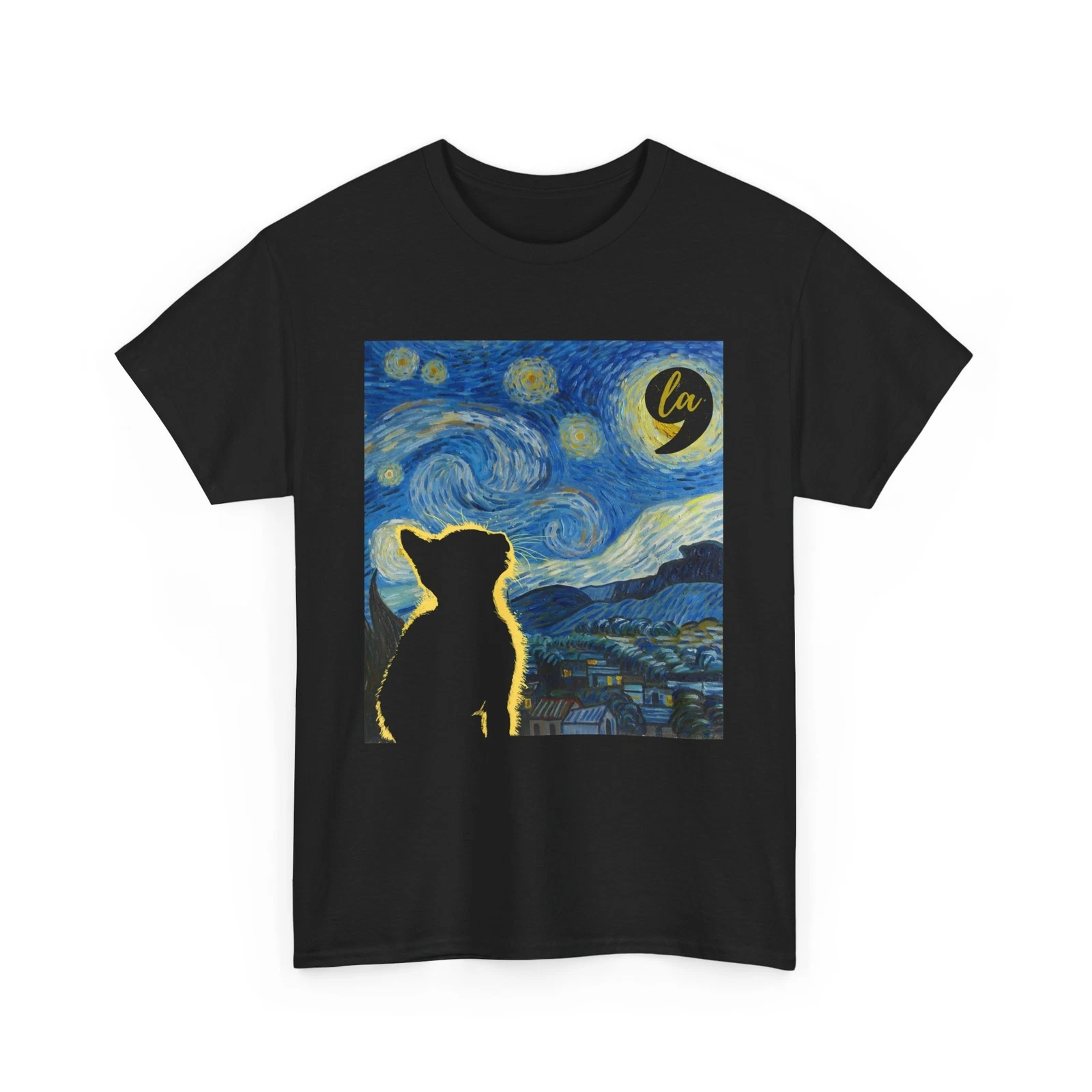Starry Night Black Cat Funny Retro Parody Artistic Meme Unisex T-Shirt ...