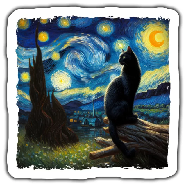 Starry Night Black Cat Sticker, Cat Lover Gift, Art Inspired Sticker ...