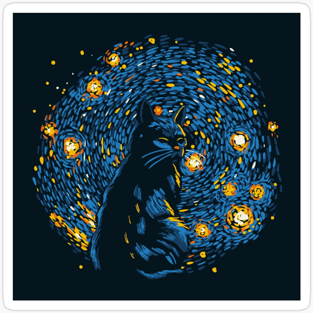 Starry Night Black Cat Sticker Phone Decal Water Bottle Stickers Car ...