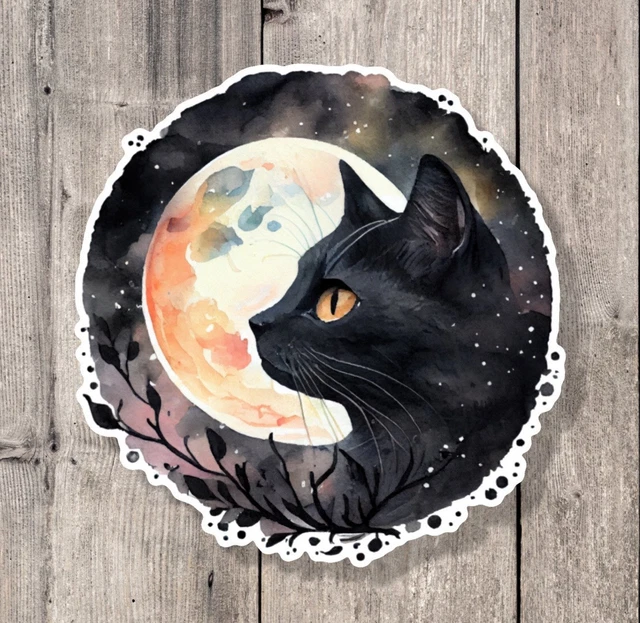 Starry Night Black Cat Sticker Vinyl Laptop Water Bottle Sticker ...