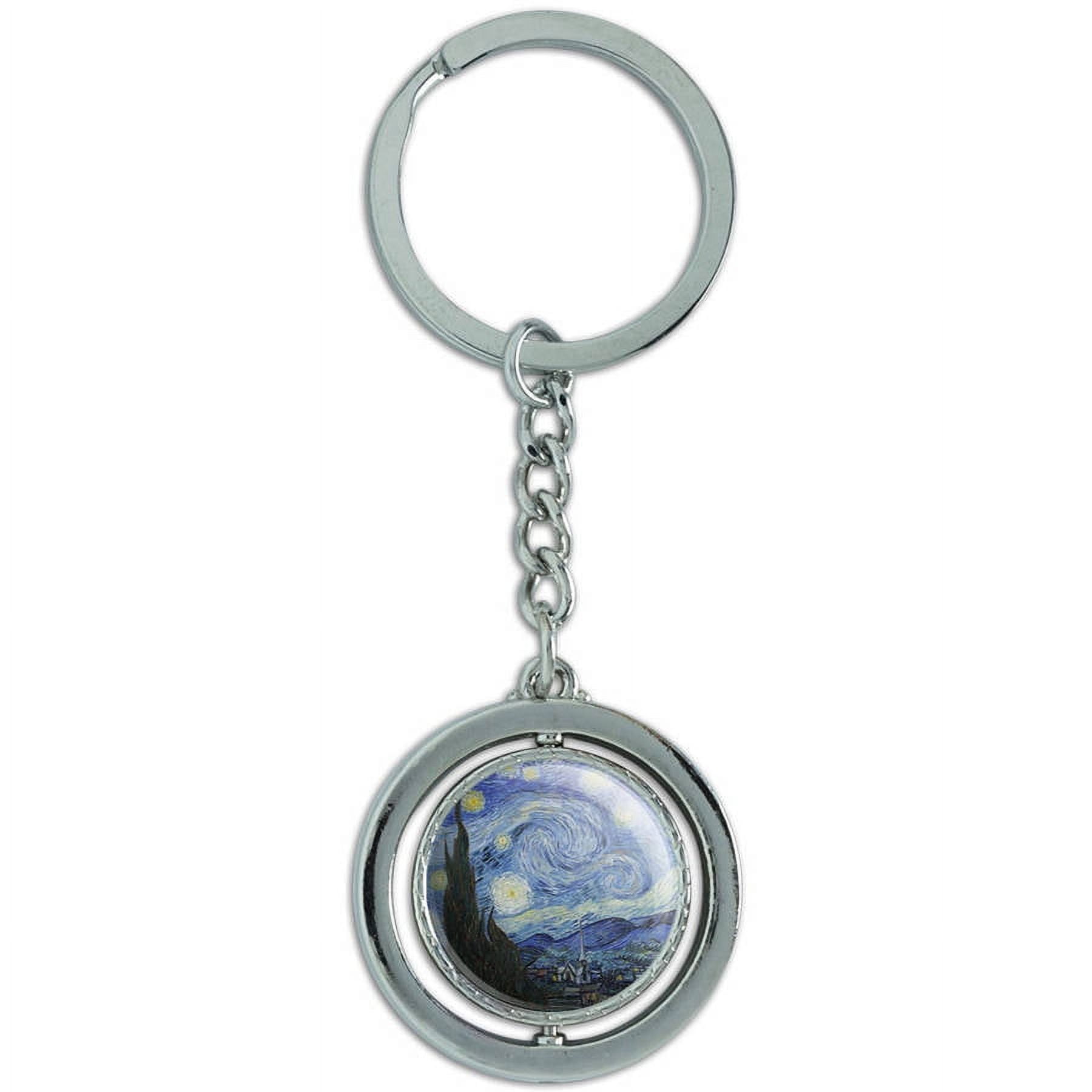 Starry Night By Van Gogh Spinning Round Metal Key Chain Keychain Ring ...