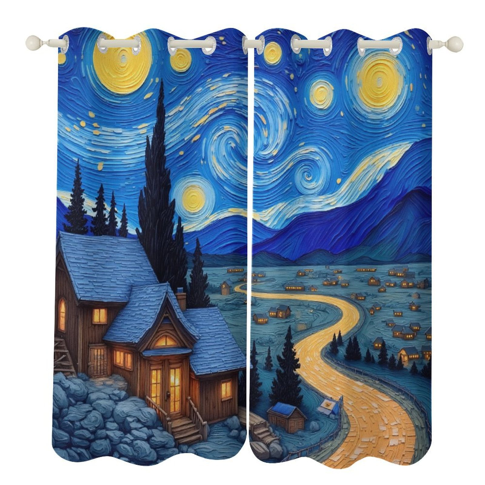 Starry Night Cabin Scene 2 Panels Curtains for Bedroom Living Room ...