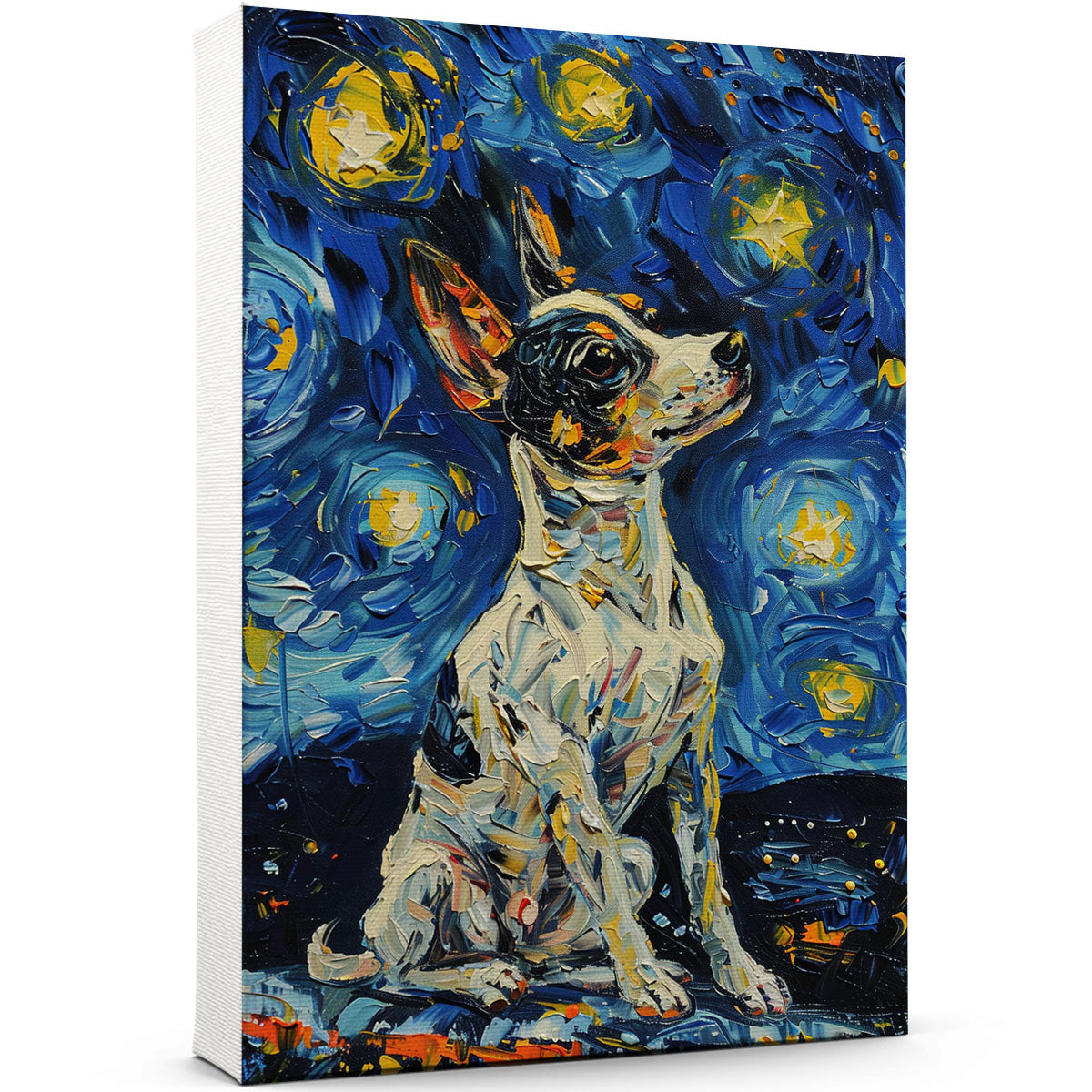 Starry Night Canvas Wall Art Print, Toy Fox Terrier Dog Picture Wall ...