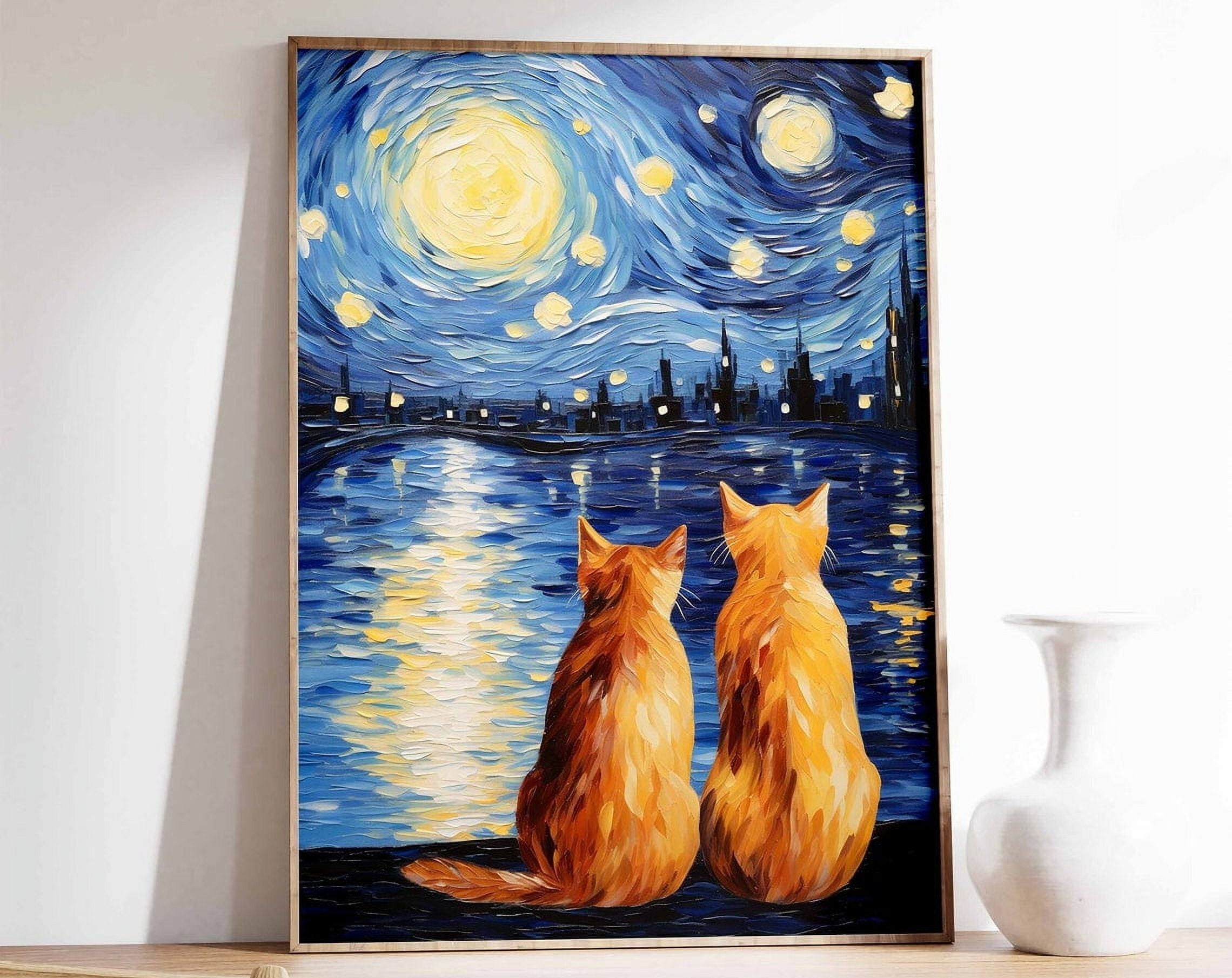 The Starry Night Cat Print, Cat Poster, Cat Gift, Gift For Cat Lovers, Animal Art, Monet Cat ...