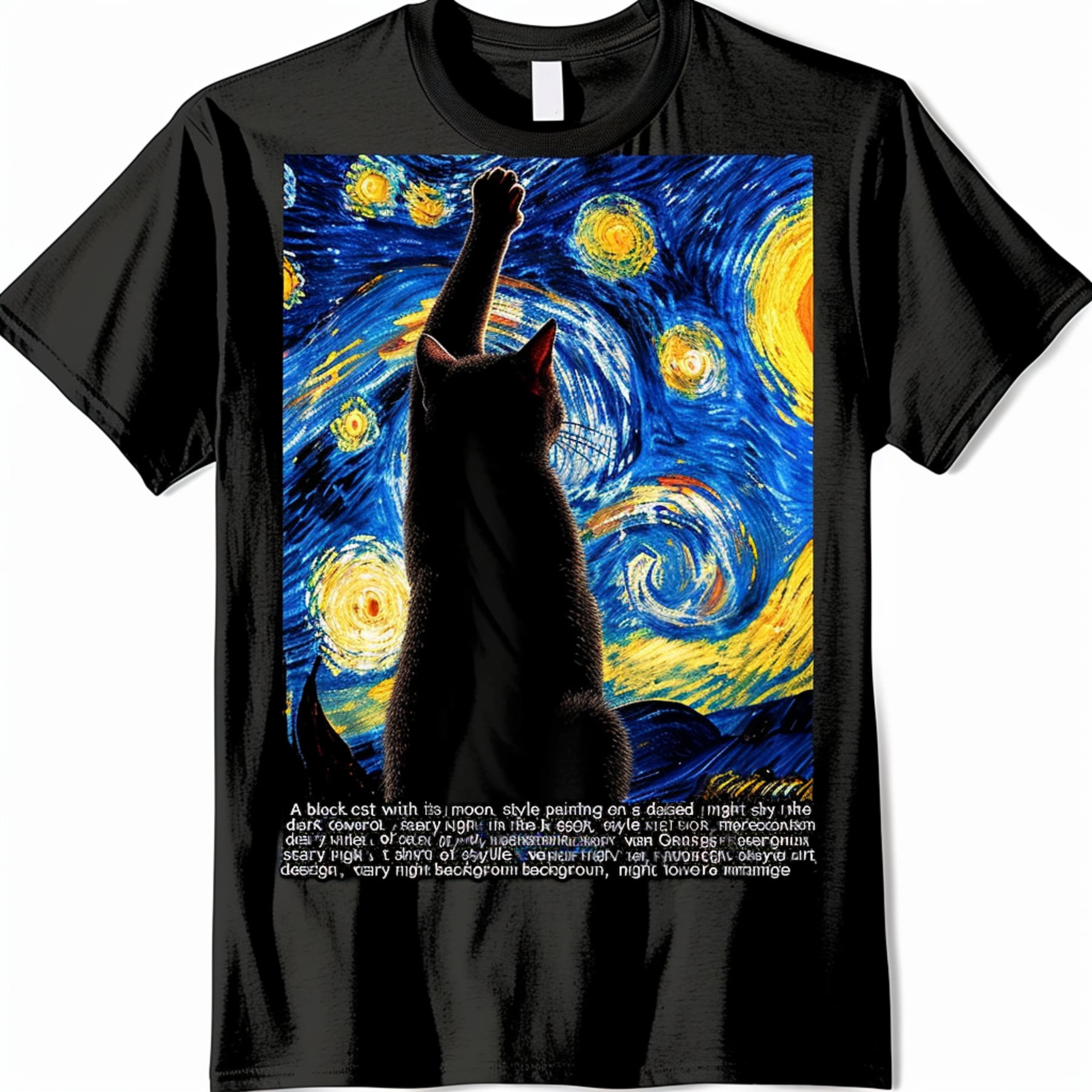 Starry Night Cat TShirt: Van Gogh Style Impressionist Artwork with Moon ...