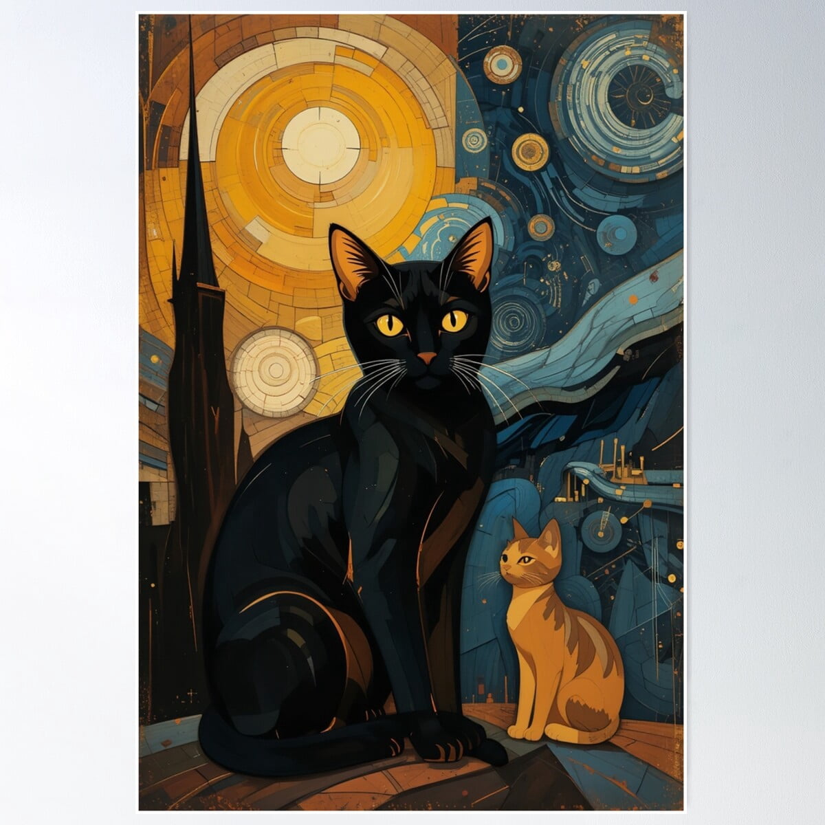 Starry Night Cat Vintage Abstract Whimsical Zentangle Art Poster Wall ...