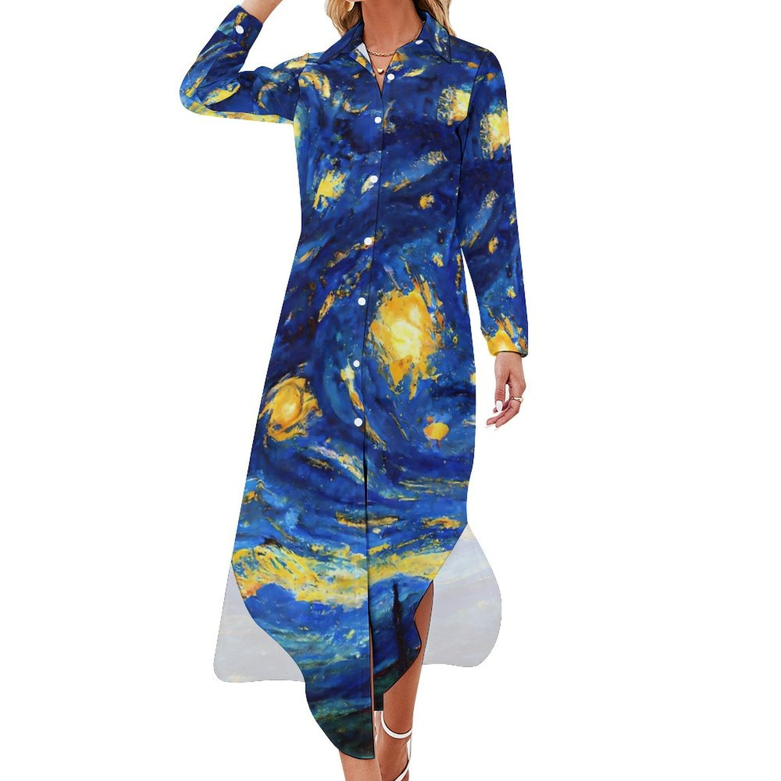 Starry Night Chiffon Dress Abstract Famous Painting Retro Dresses ...